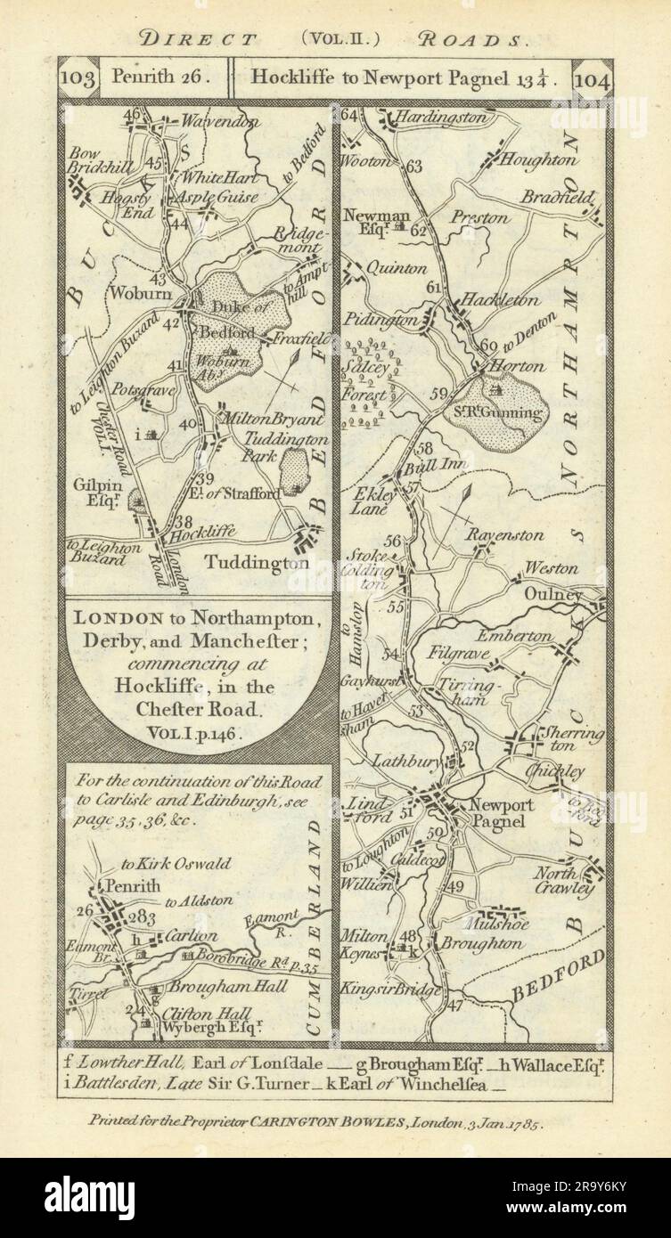 Penrith. Toddington-Woburn-Newport Pagnell road strip map PATERSON 1785 ...