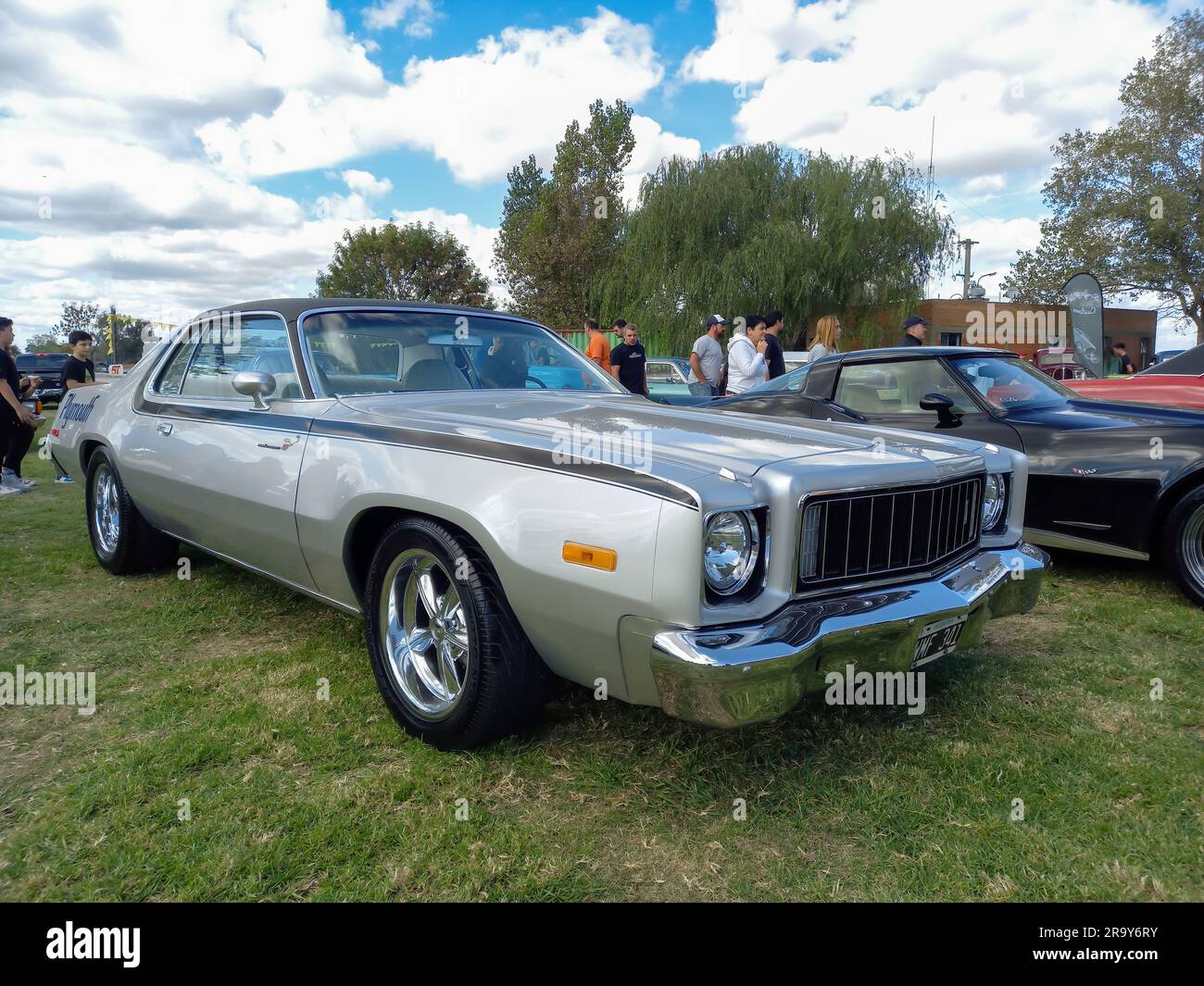 Silver gray sport muscle car 1970s Plymouth Road Runner coupe on the ...