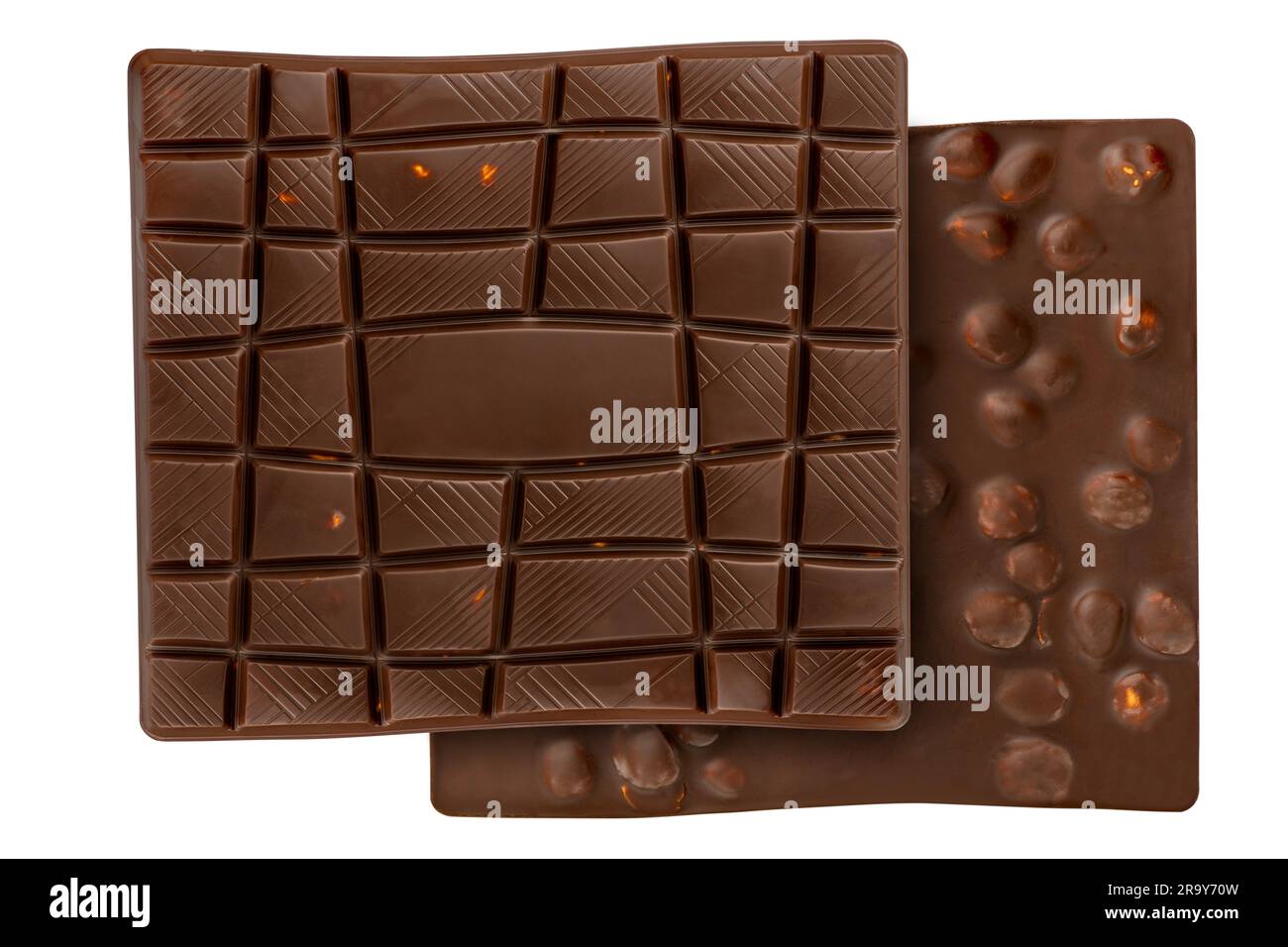 Whole bar of dark chocolate with flattering nuts isolated on white ...