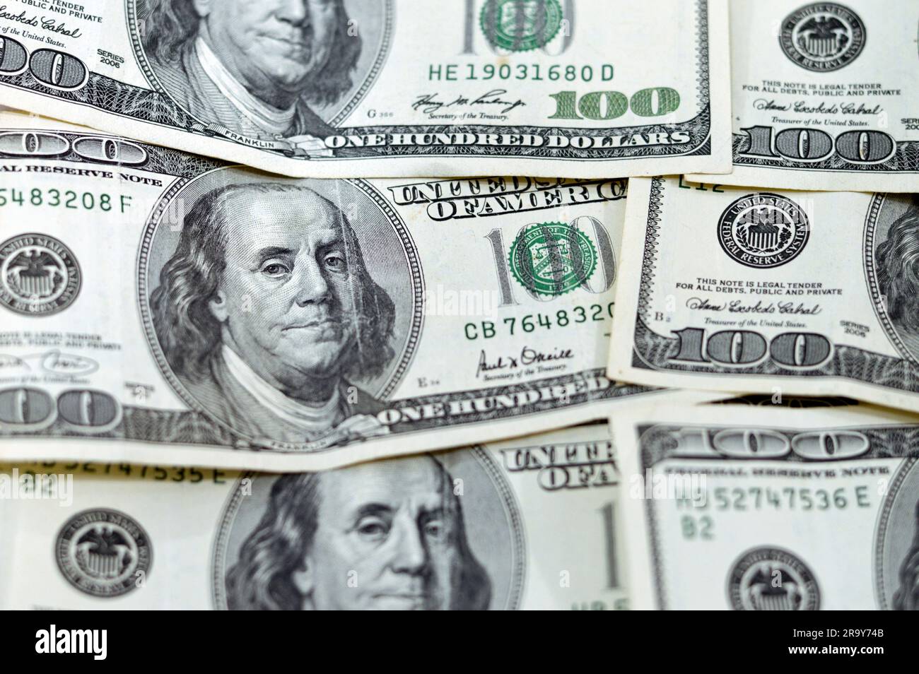 pile of 100 one hundred dollar banknote currency cash money old series ...