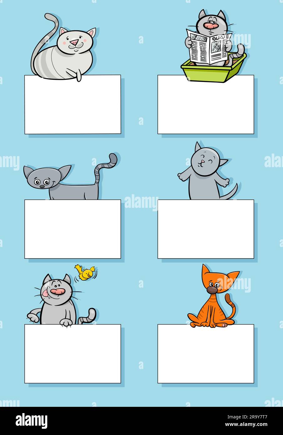 Cartoon illustration of cats and kittens animal characters with blank ...