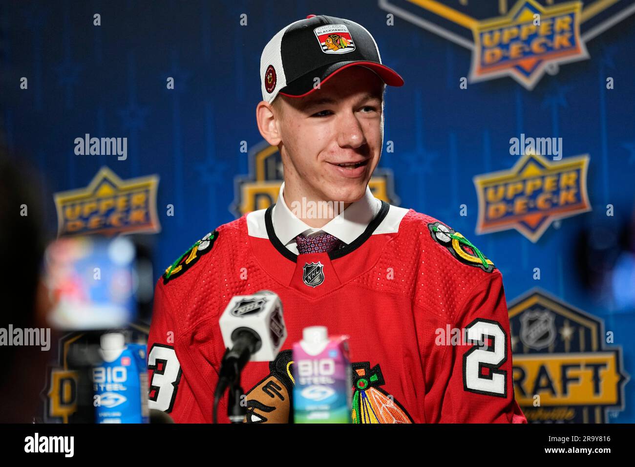 Adam Gajan speaks to the media after being picked by the Chicago ...
