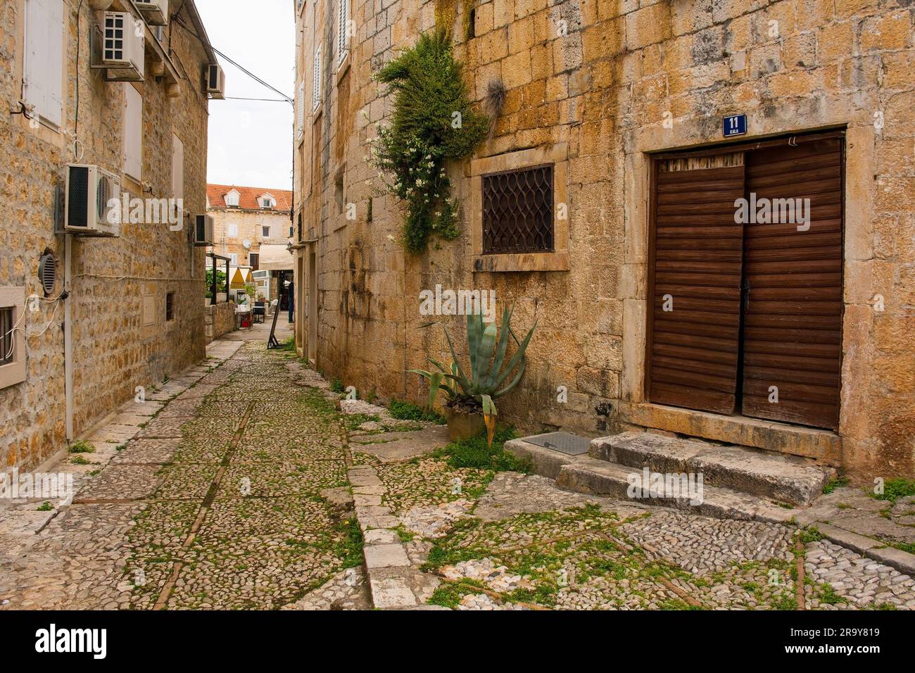 Supetar, Croatia - May 13th 2023. A street in Supetar on Brac Island ...