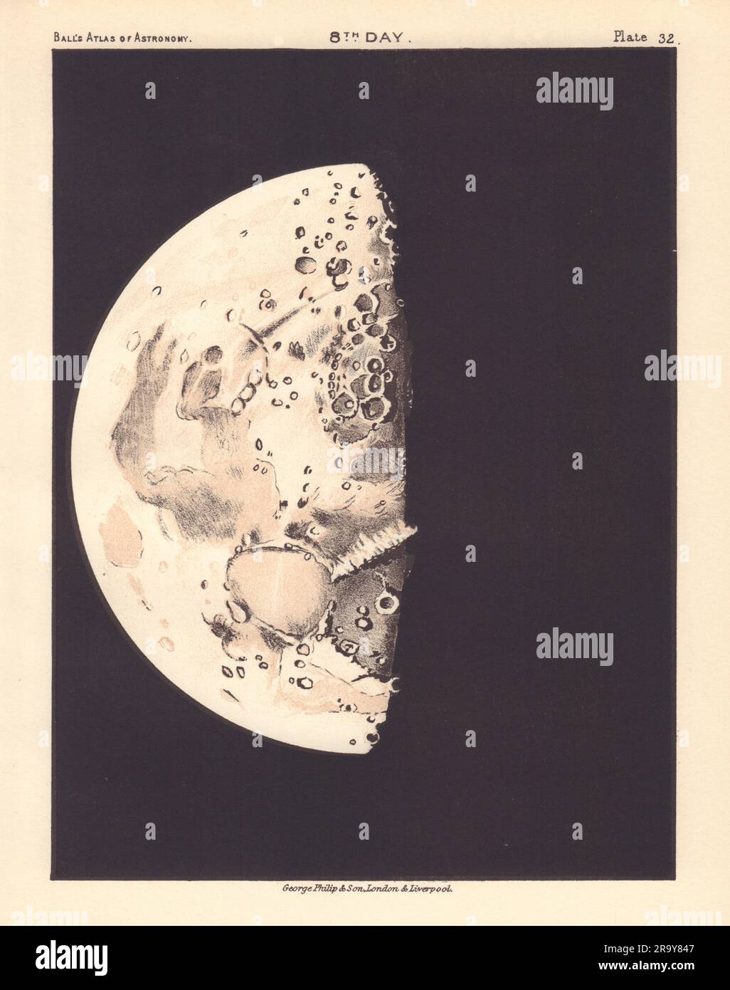 Phases of the Moon - 8th day by Robert Ball. Astronomy 1892 old antique ...