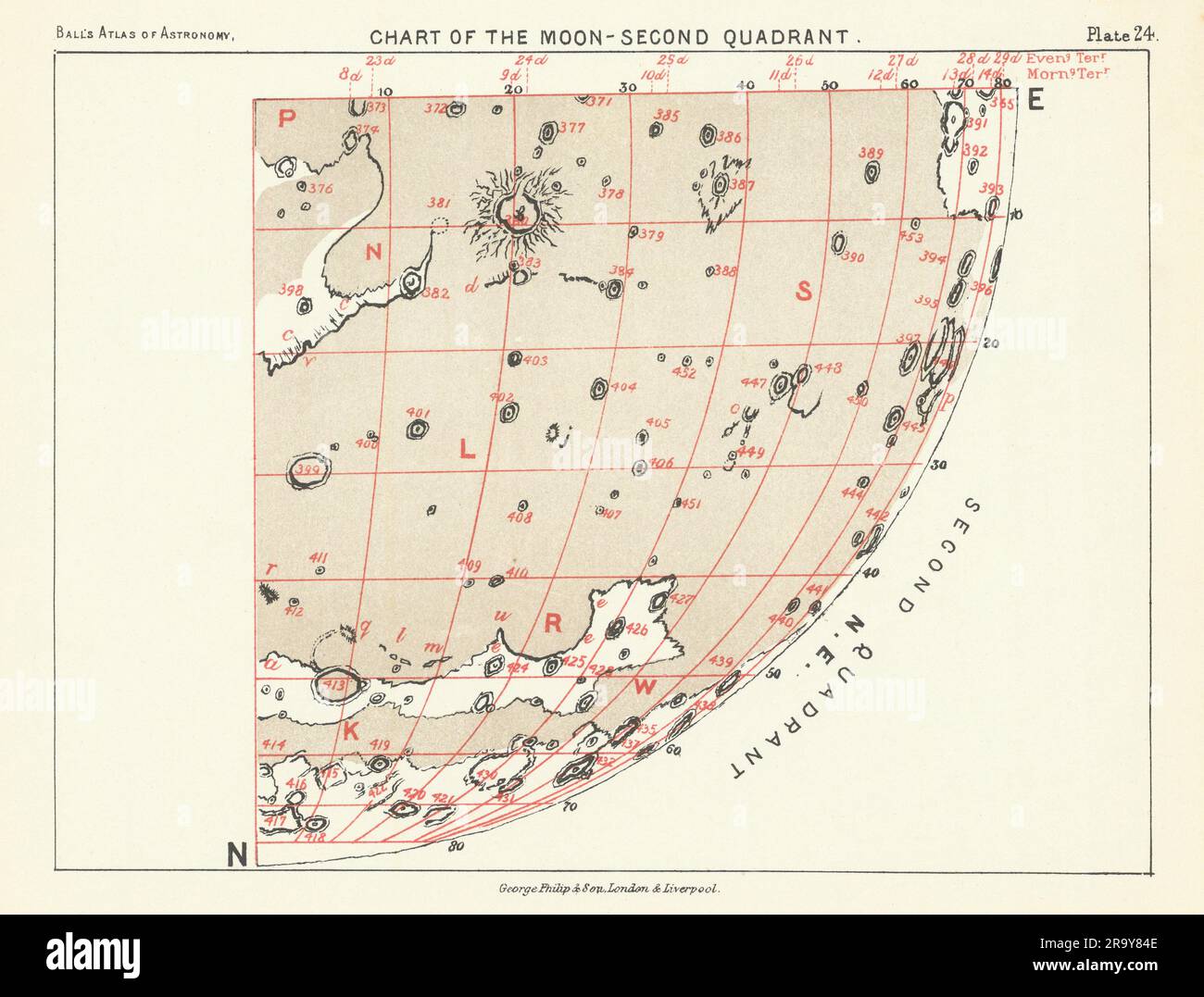 Chart of the Moon 2nd Quadrant - North East - by Robert Ball. Astronomy ...