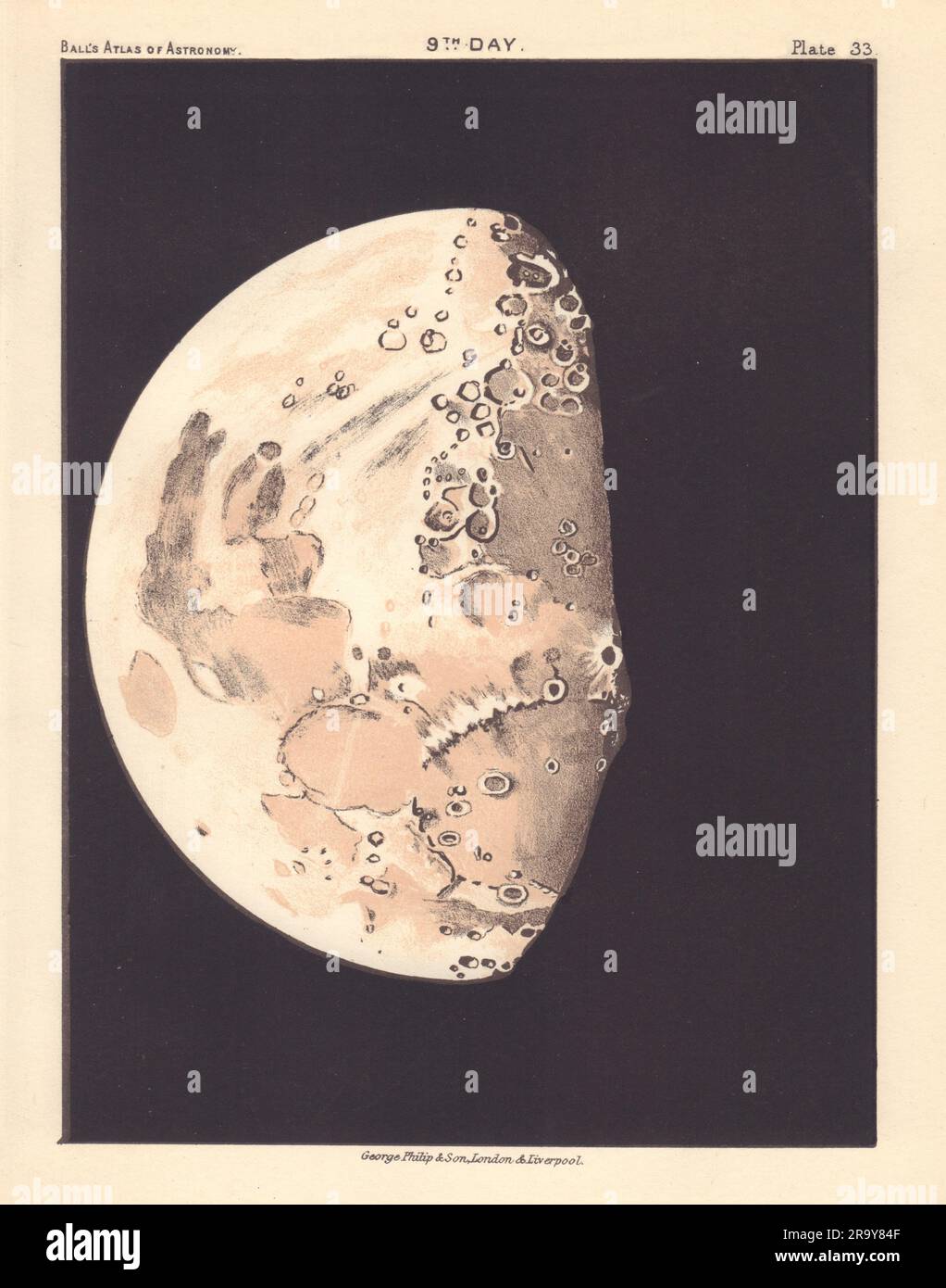 Phases of the Moon - 9th day by Robert Ball. Astronomy 1892 old antique ...