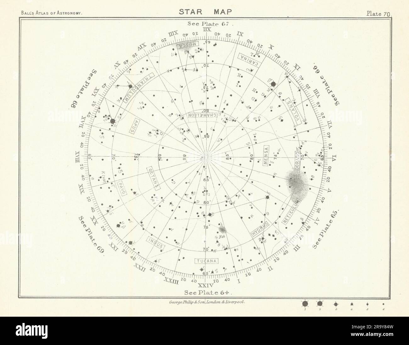 Star map night sky Apus Carina Dorado Hydrus Indus Mensa Octans Pavo ...