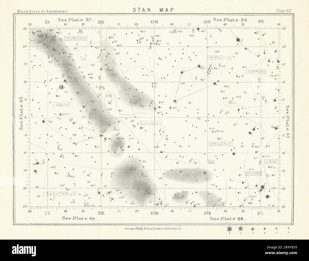 Star map night sky Aquila Hercules Libra Sagittarius Scorpio Serpens ...