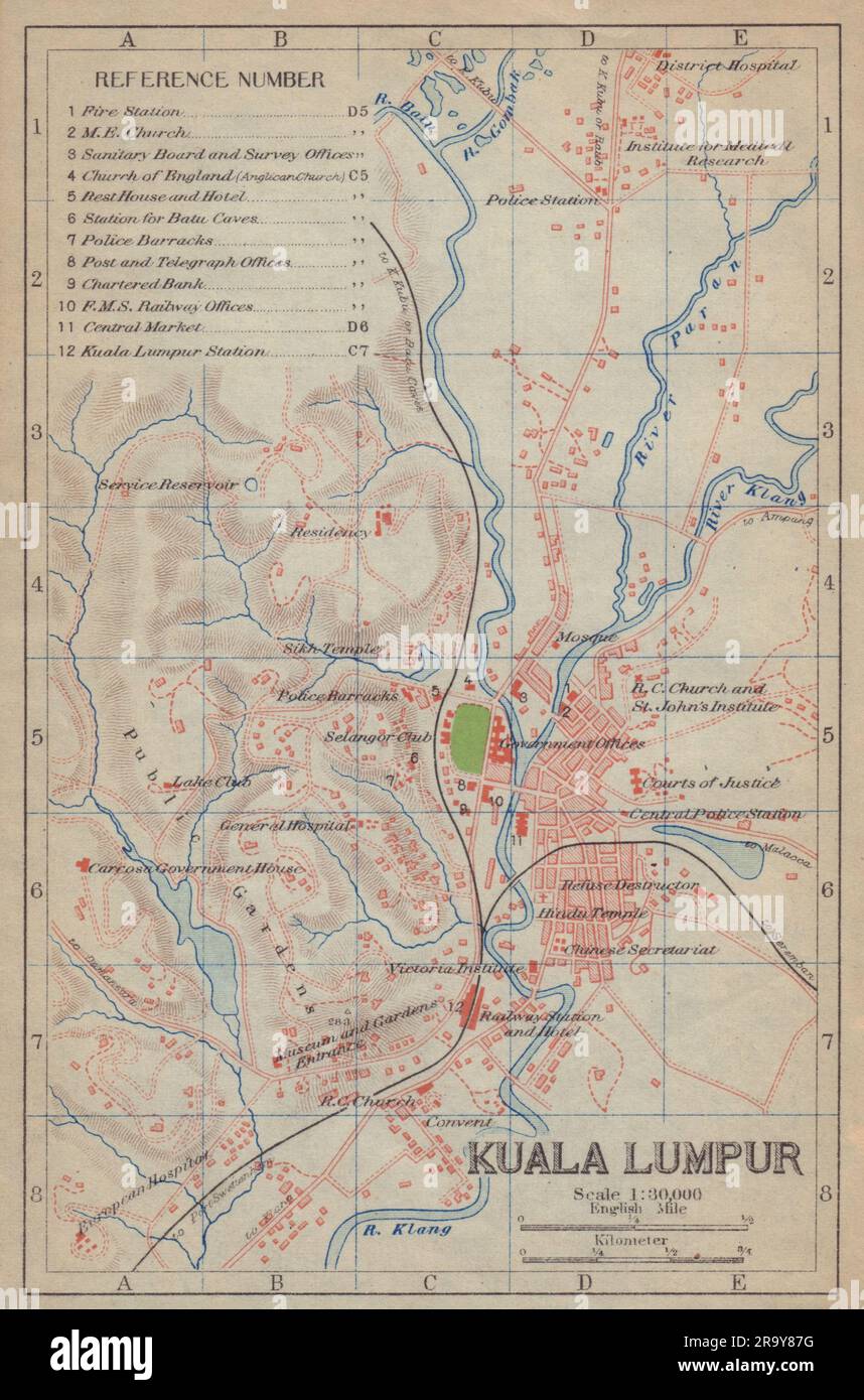 Kuala Lumpur antique town city plan. Malaysia 1917 old map chart Stock ...