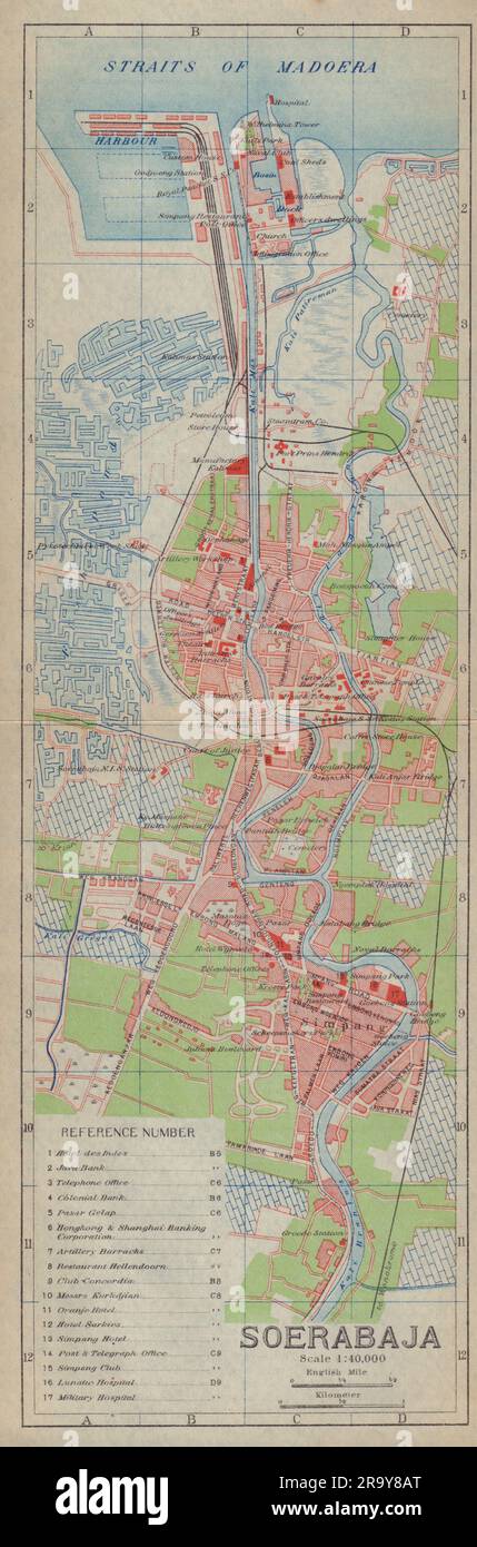 Surabaya antique town city plan. "Soerabaja". East Java, Indonesia 1917 ...