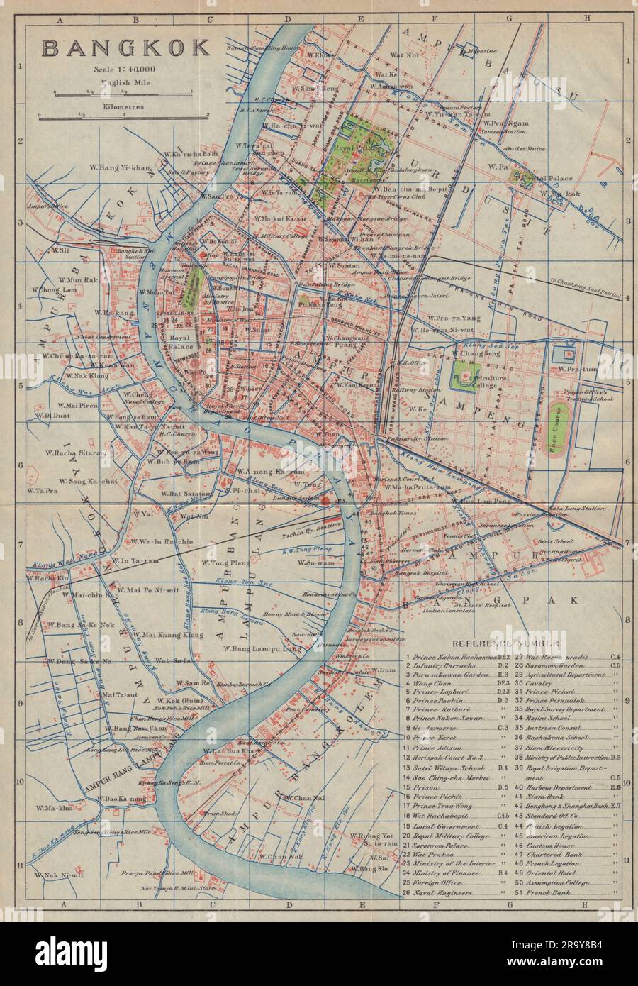 Bangkok antique town city plan. Thailand 1917 old map chart Stock Photo ...