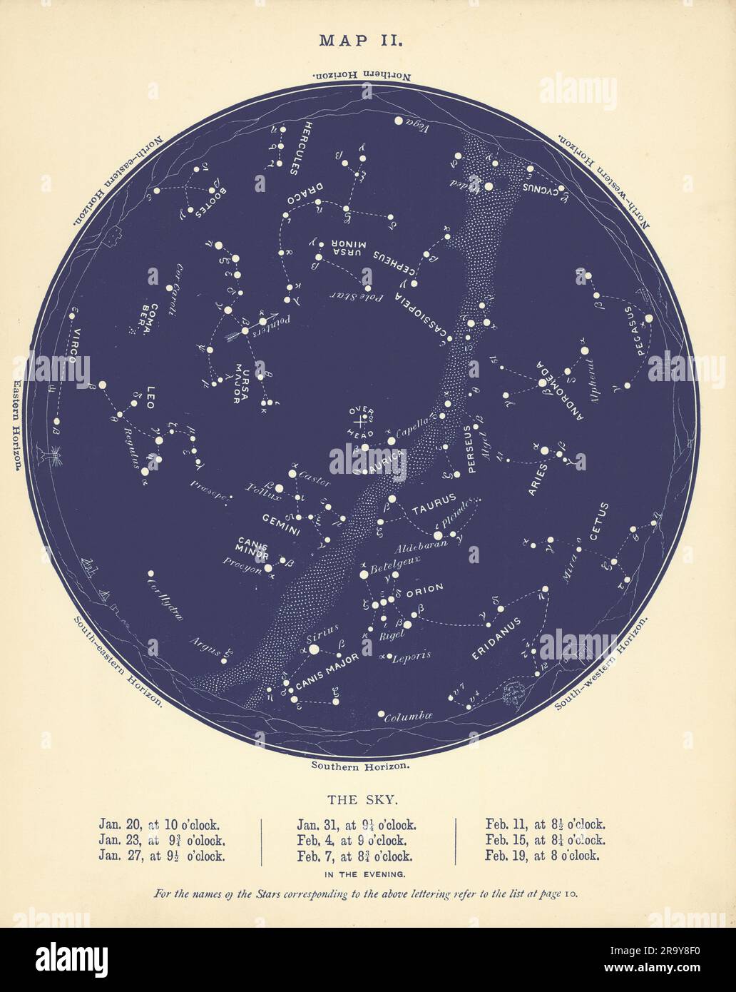 STAR MAP II. The Night Sky. January-February. Astronomy. PROCTOR 1896 ...