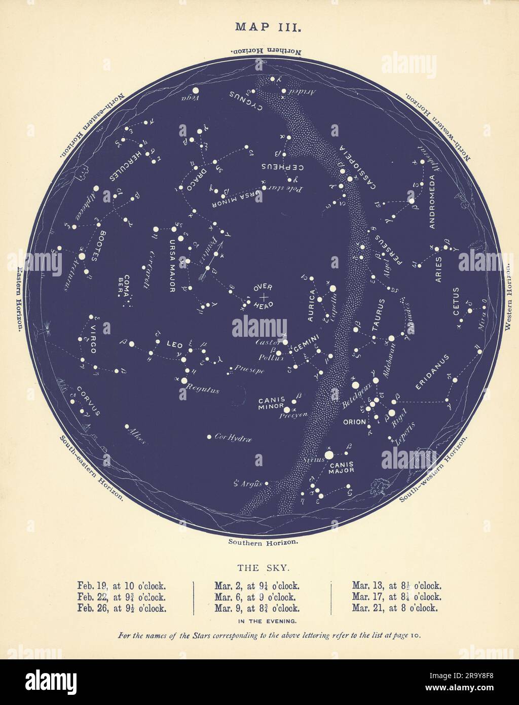 STAR MAP III. The Night Sky. February-March. Astronomy. PROCTOR 1896 ...