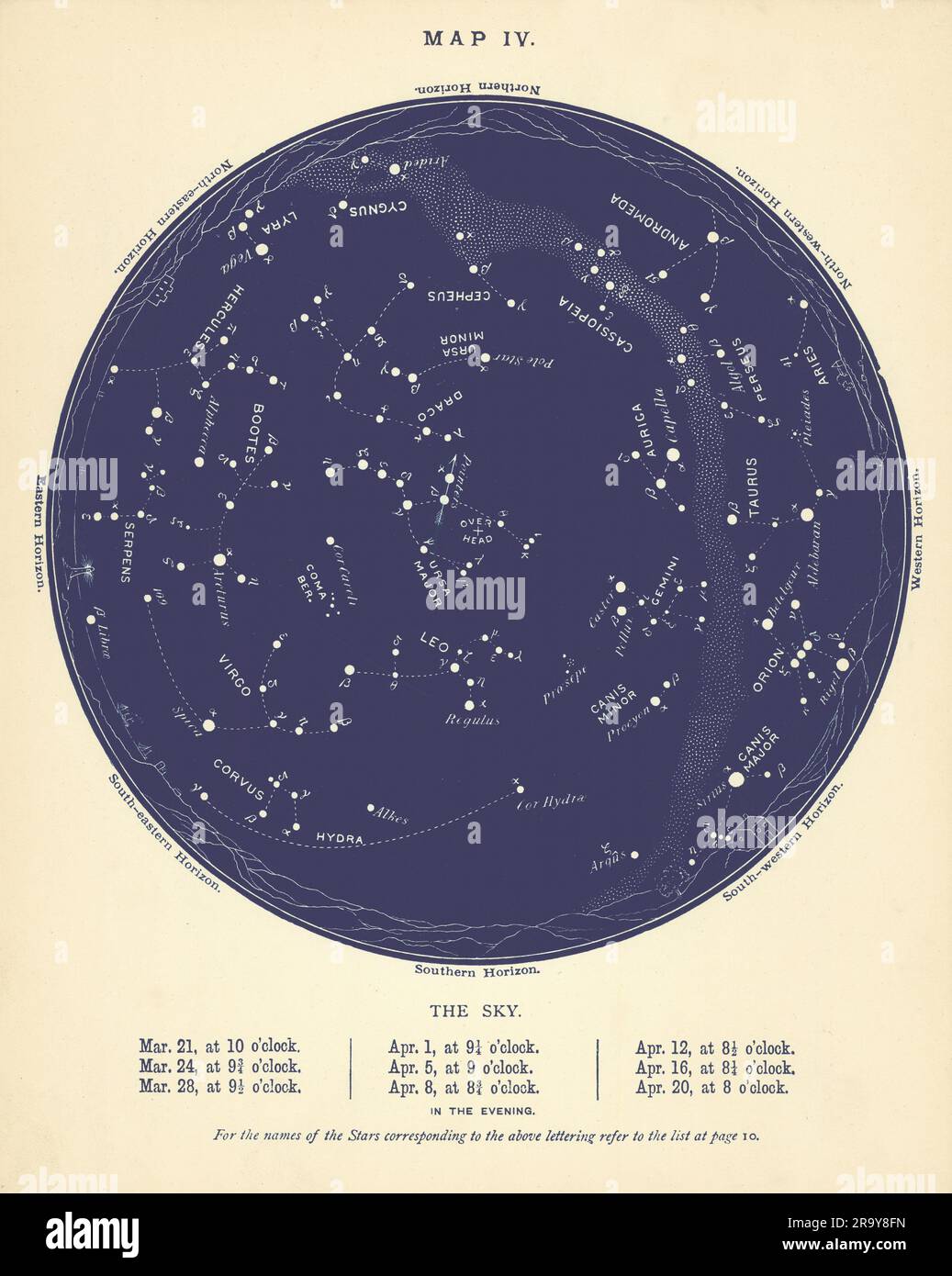 STAR MAP IV. The Night Sky. March-April. Astronomy. PROCTOR 1896 old ...