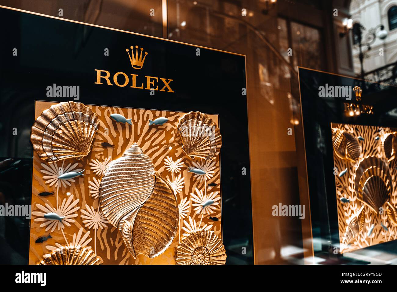 Advertising of Rolex watches in the window of a watch store in famous ...