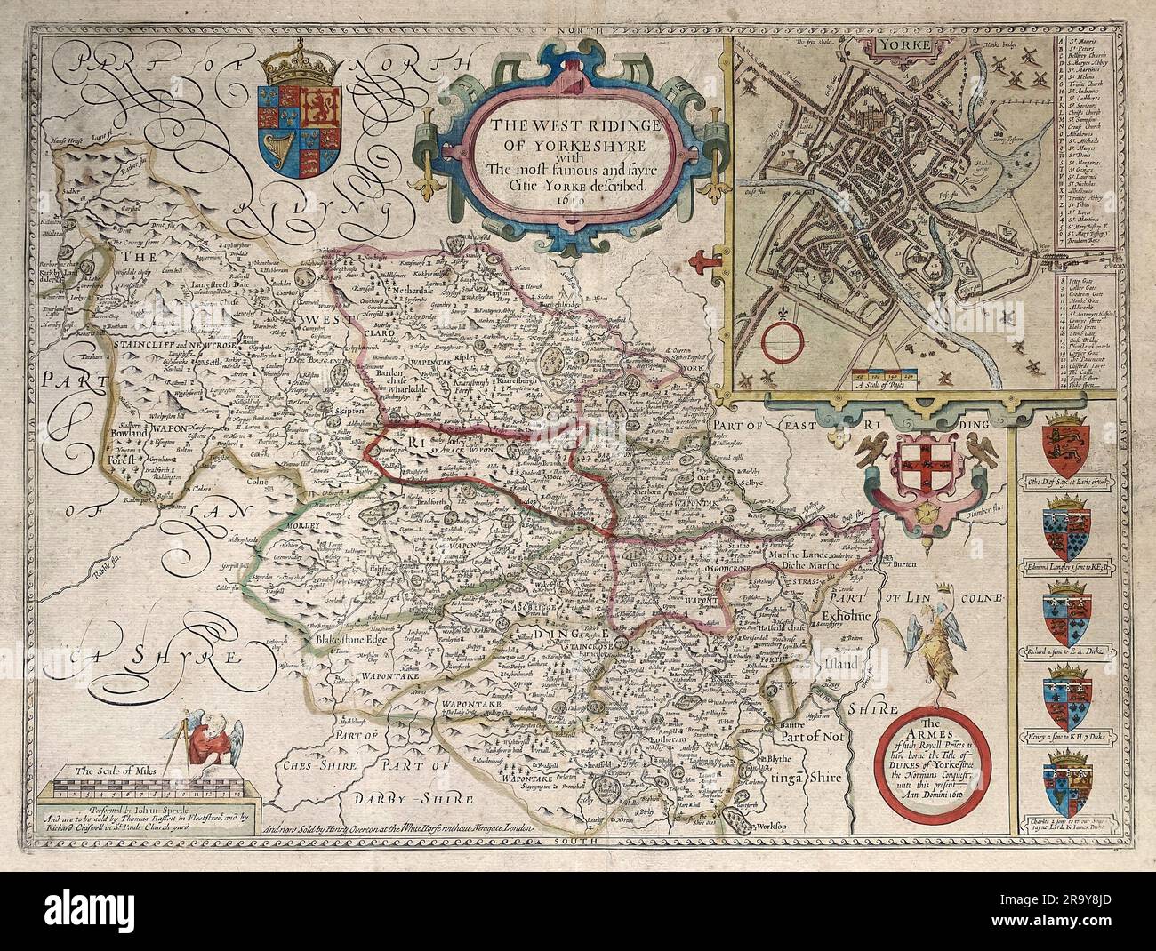 Yorkeshyre. Yorkshire West Riding county map by John Speed. Overton ...