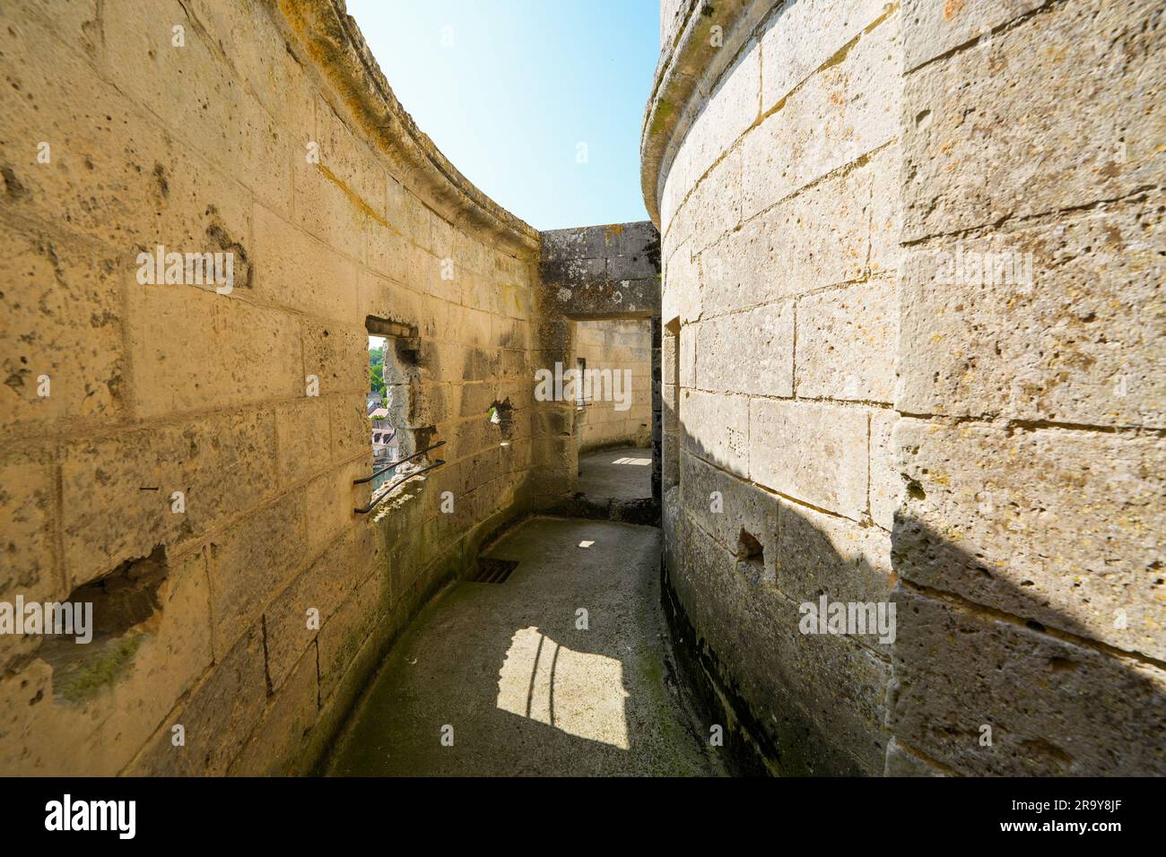 Curved walkway on the Dungeon of Septmonts in Aisne, Picardie, France ...