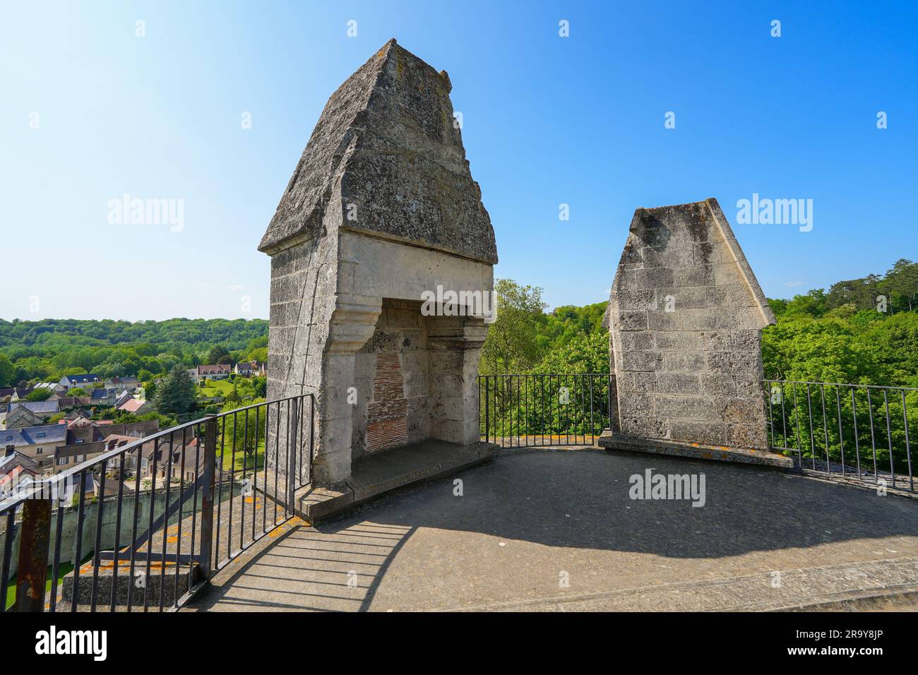 Stone fireplace on a rooftop terrace of the Dungeon of Septmonts in ...