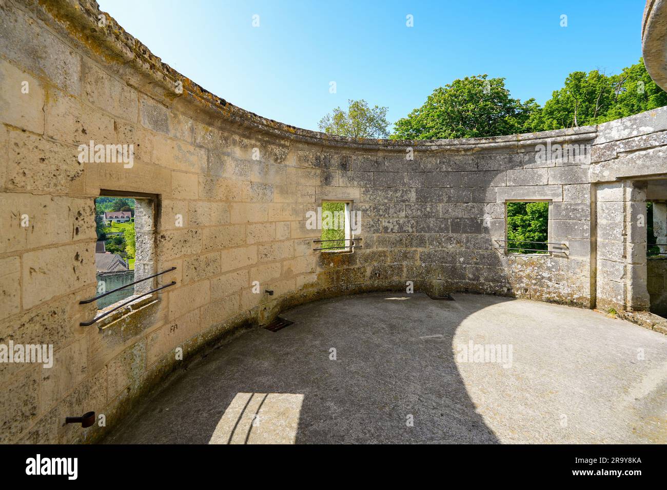Outdoor terrace on the Dungeon of Septmonts in Aisne, Picardie, France ...