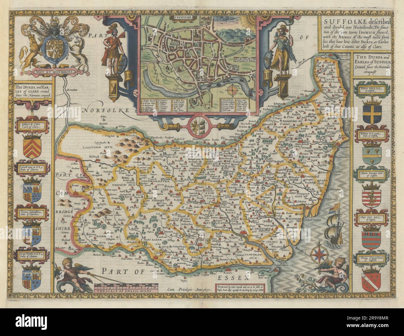 Suffolke described. Suffolk county map by John Speed. George Humble ...