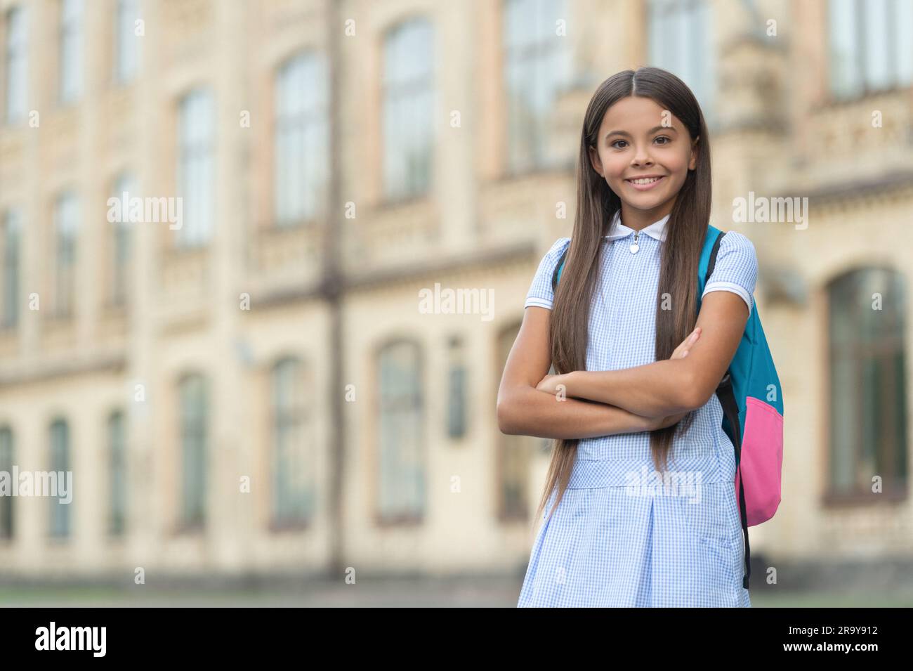 positive teen school girl outdoor. photo of teen school girl, copy ...