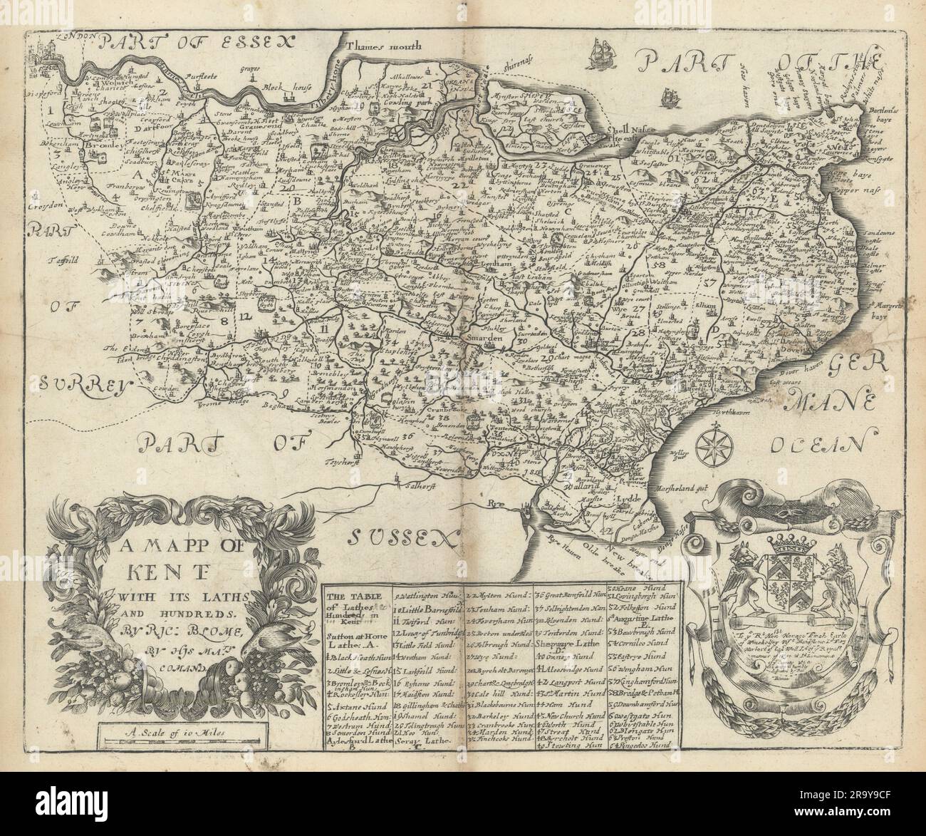 A Mapp of Kent With its Laths and Hundreds by Richard Blome 1673 old ...