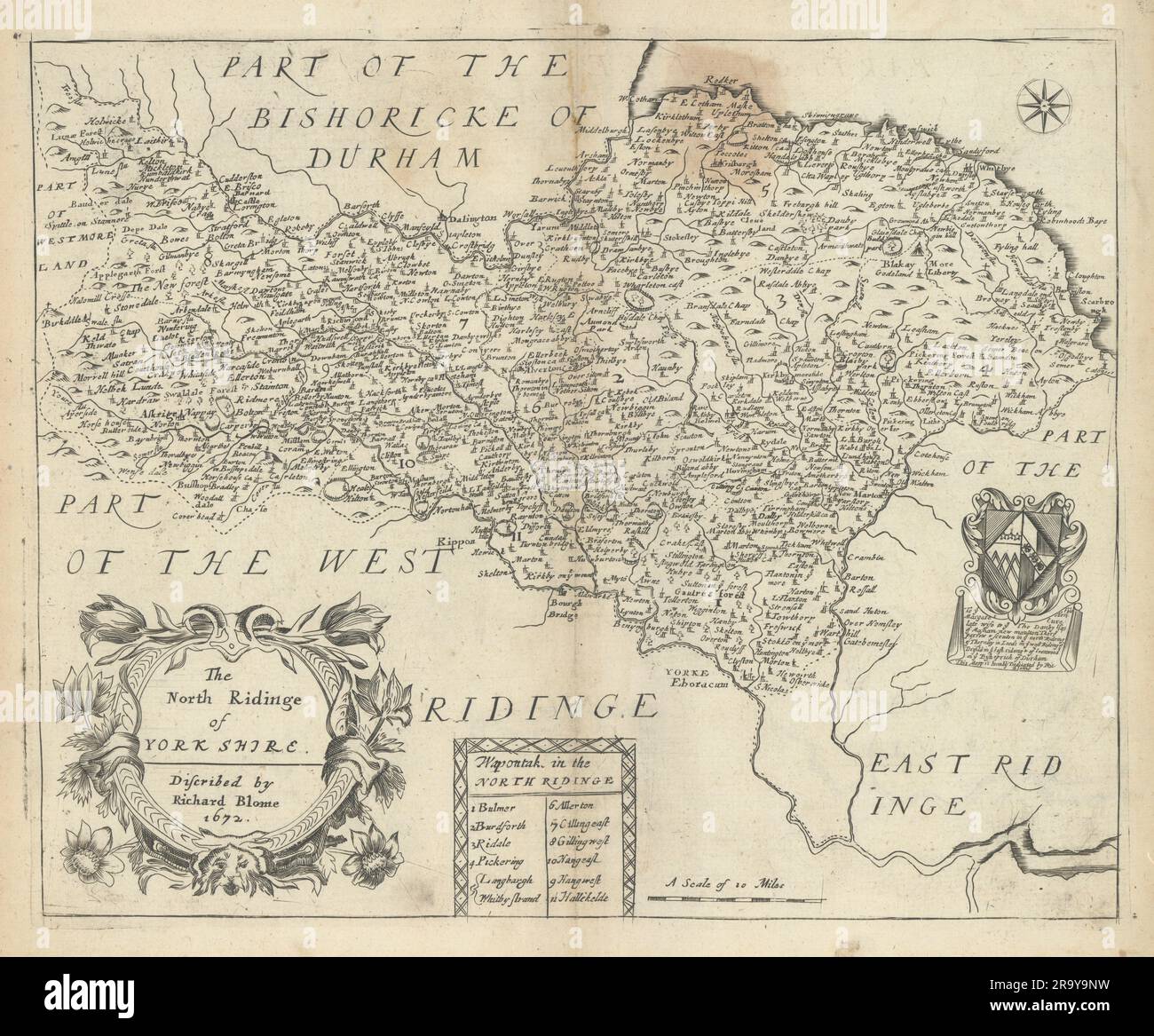 The North Ridinge of York Shire by Richard Blome 1673 old antique map ...
