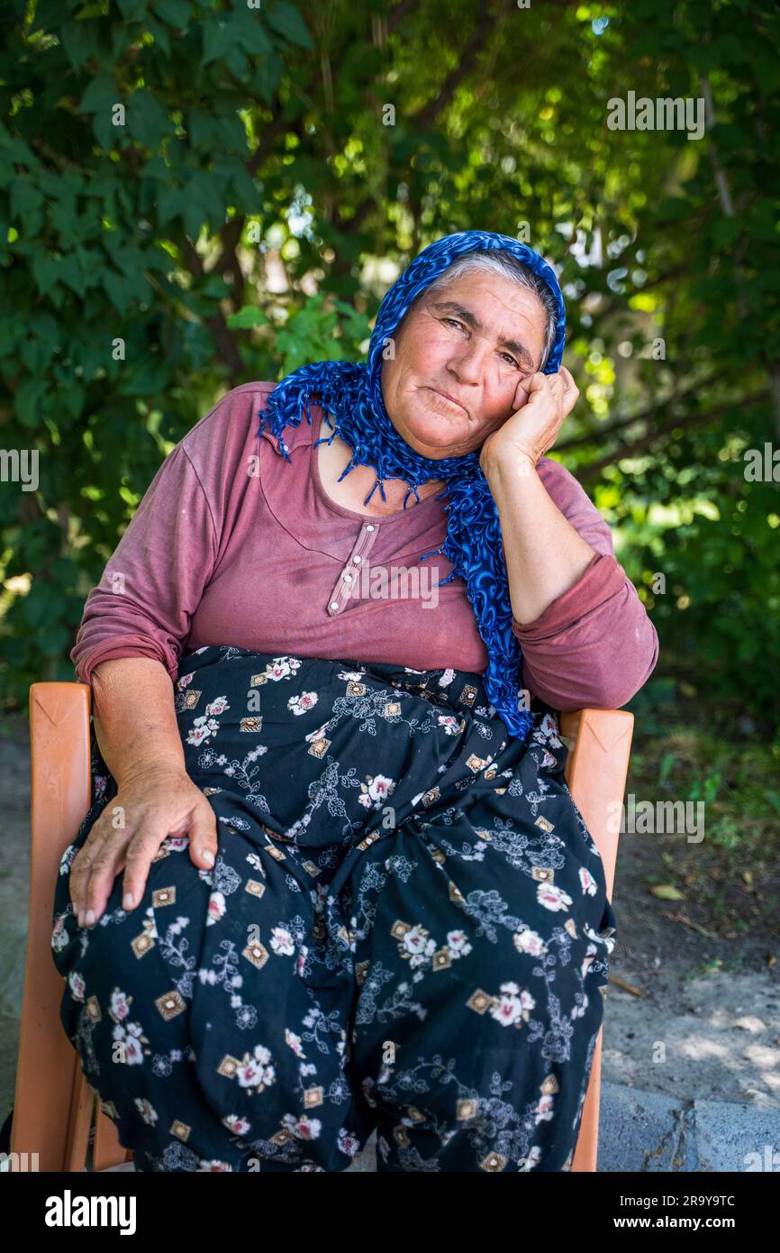 Anatolia, Turkey - September 12, 2021: An old turkish woman wearing ...