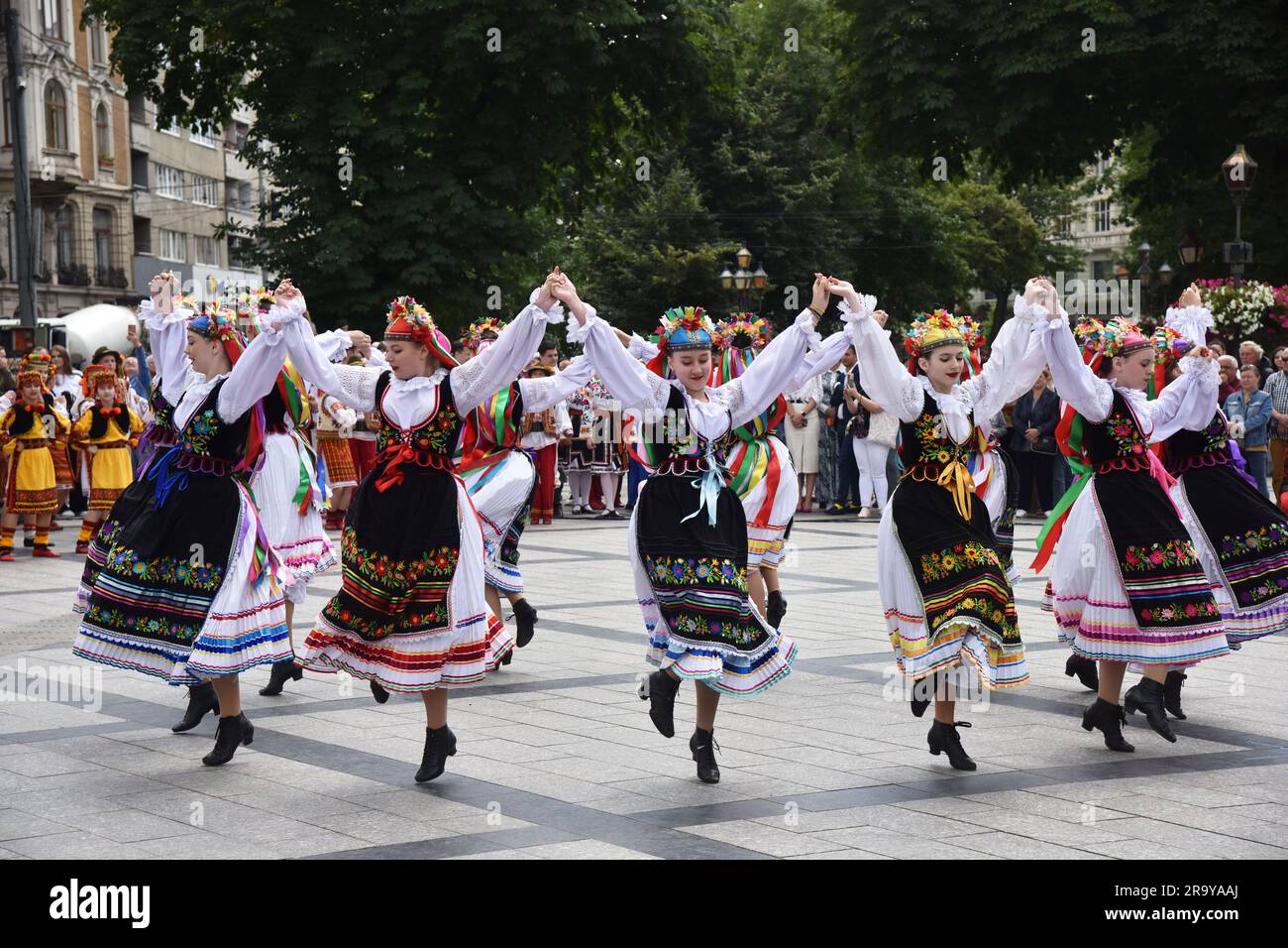 June 28, 2023, Lviv, Ukraine: Girls dance in traditional national ...
