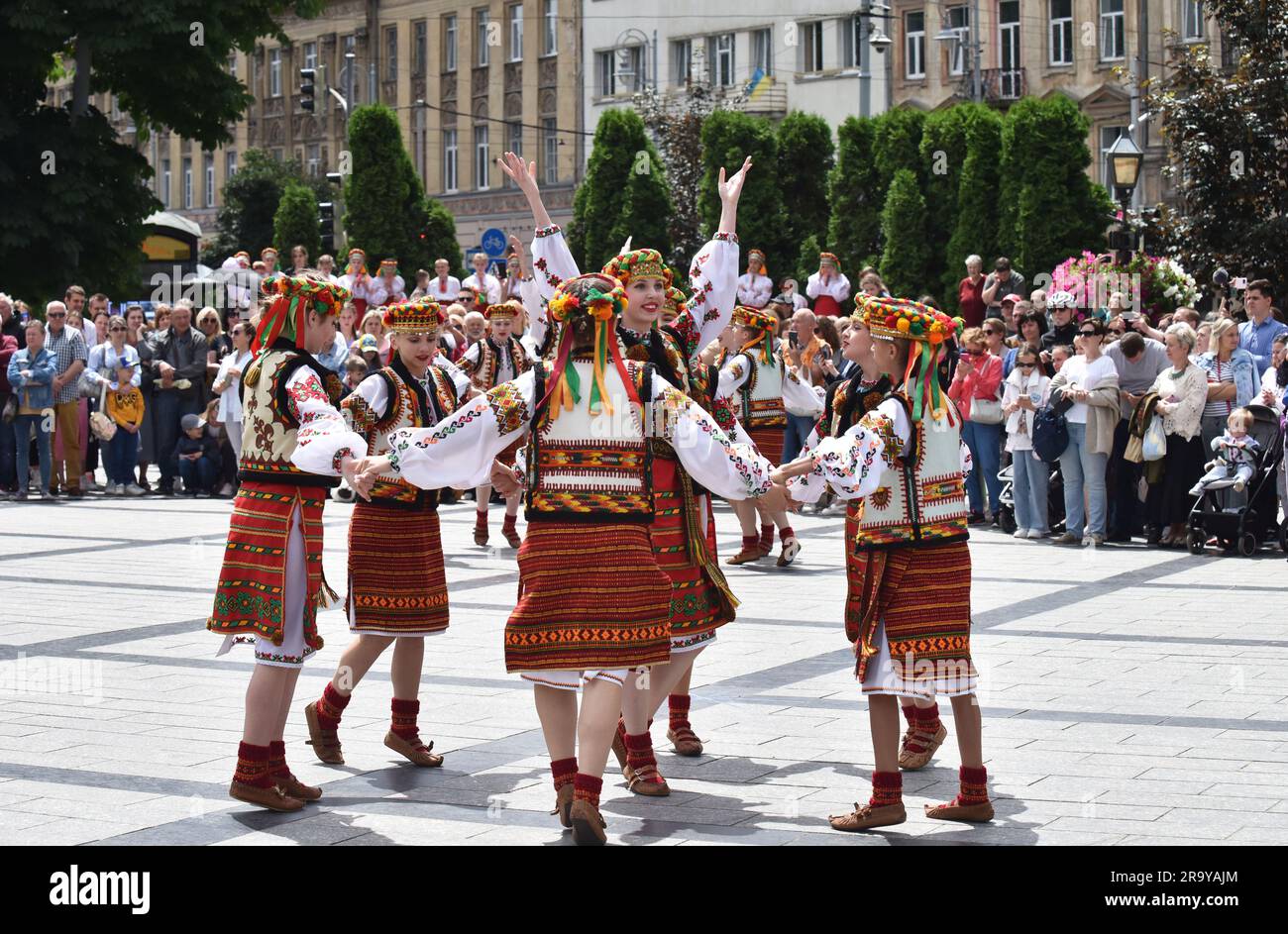 June 28, 2023, Lviv, Ukraine: Girls dance in traditional national ...