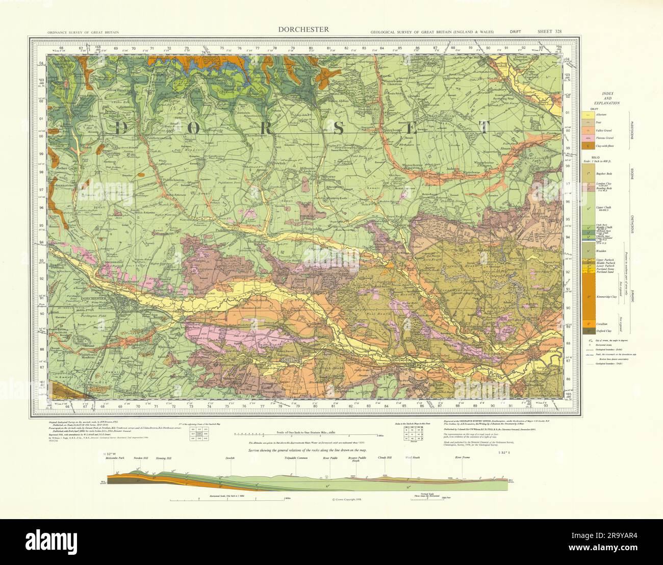 Dorchester. Vintage geological survey map. Sheet 328. Dorset Dorset ...