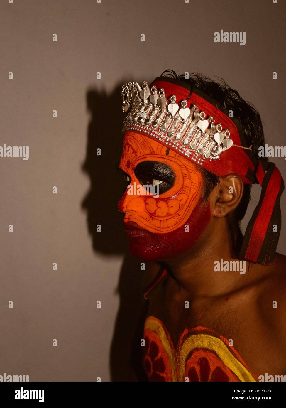 close up shot of an artist with makeup and face paint for performing ...