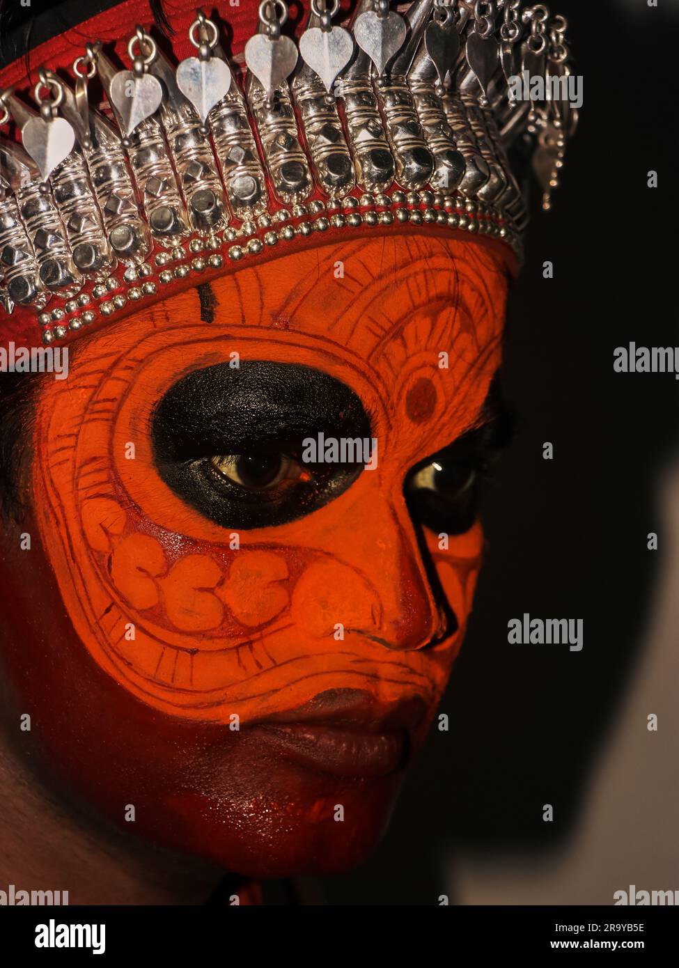 Kasaragod, Kerala, India- July 2 2023- close up shot of a theyyam ...