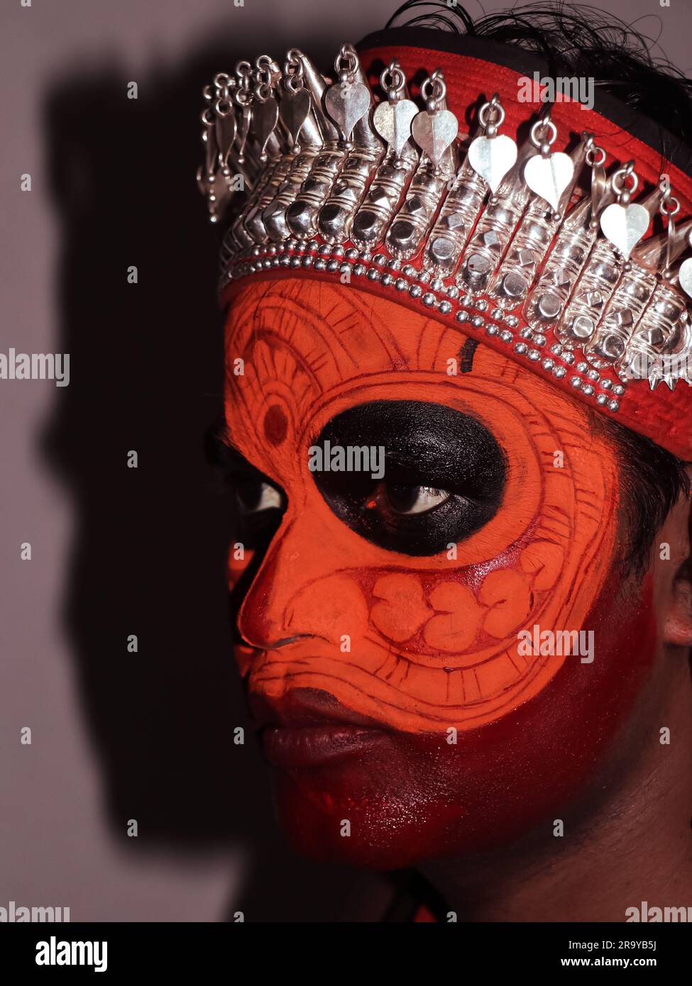 Kasaragod, Kerala, India- July 2 2023- close up shot of a theyyam ...