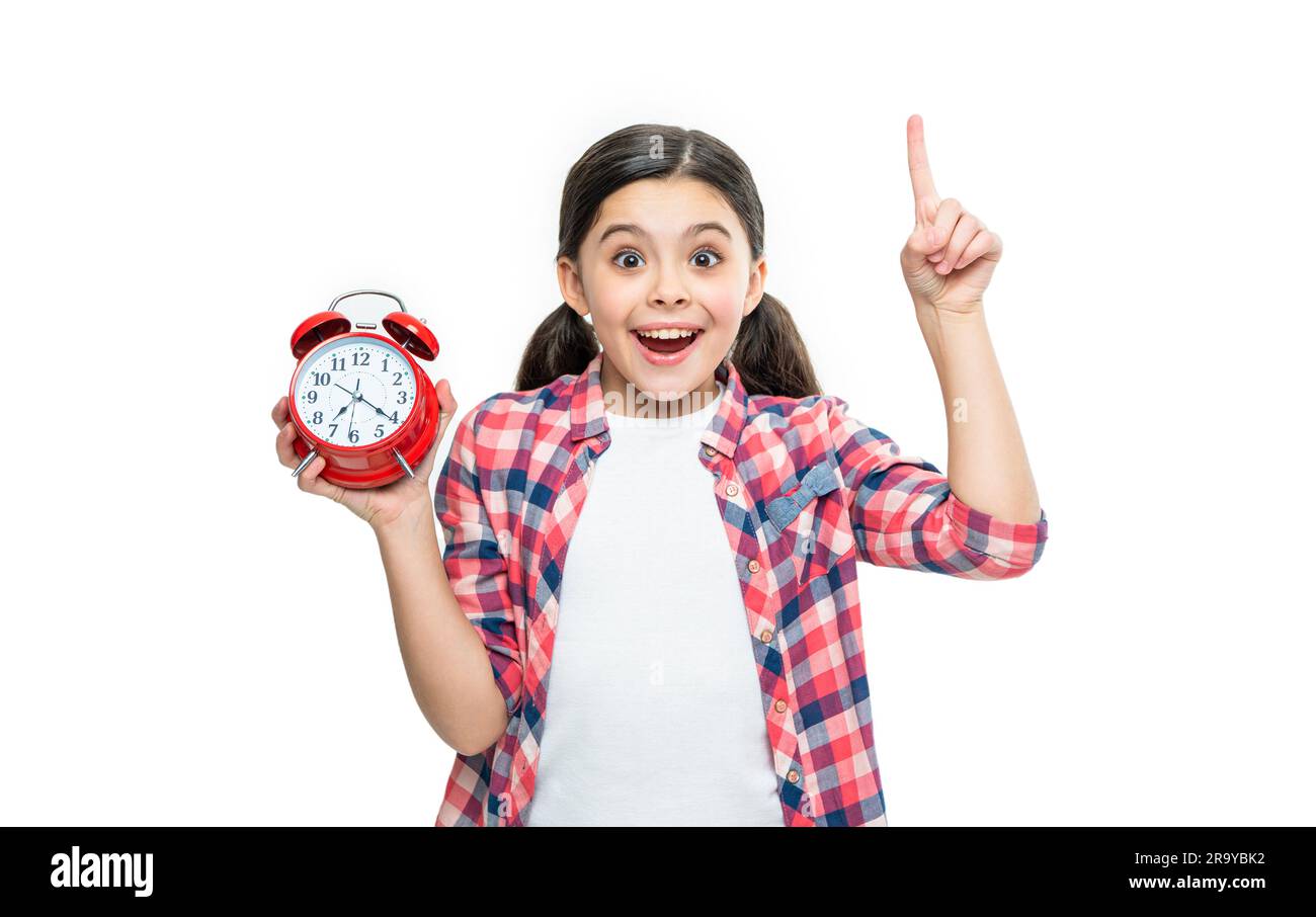 photo of inspired punctual teen girl with alarm clock. punctual teen ...