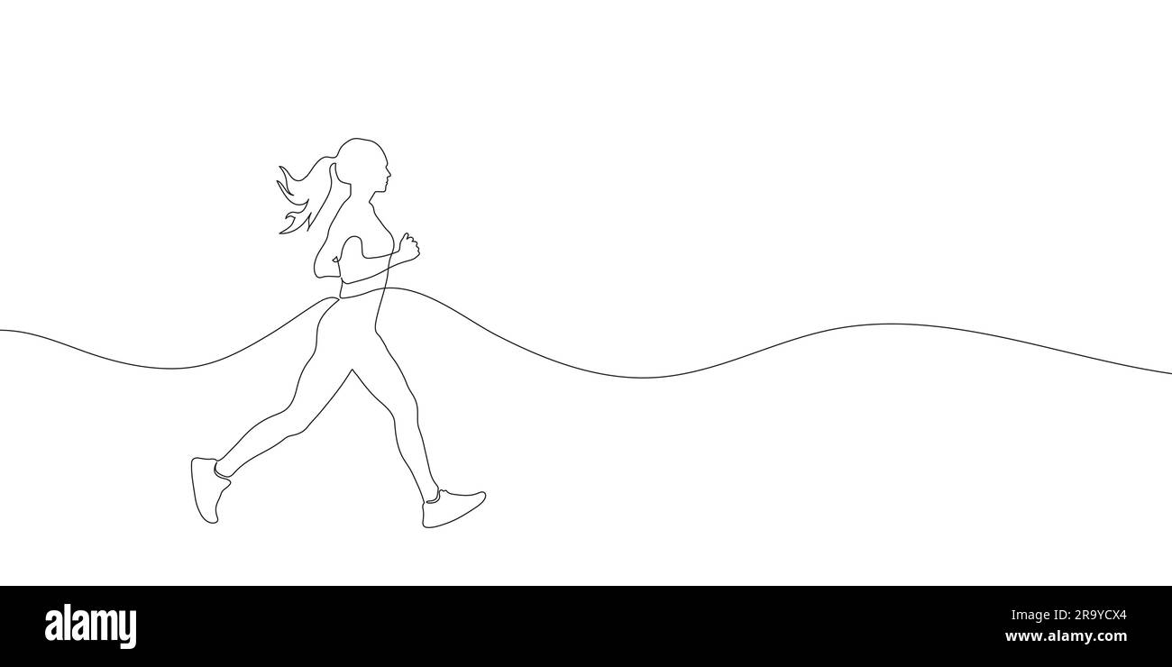 Woman running drawn in a continuous one line drawing. . Vector ...