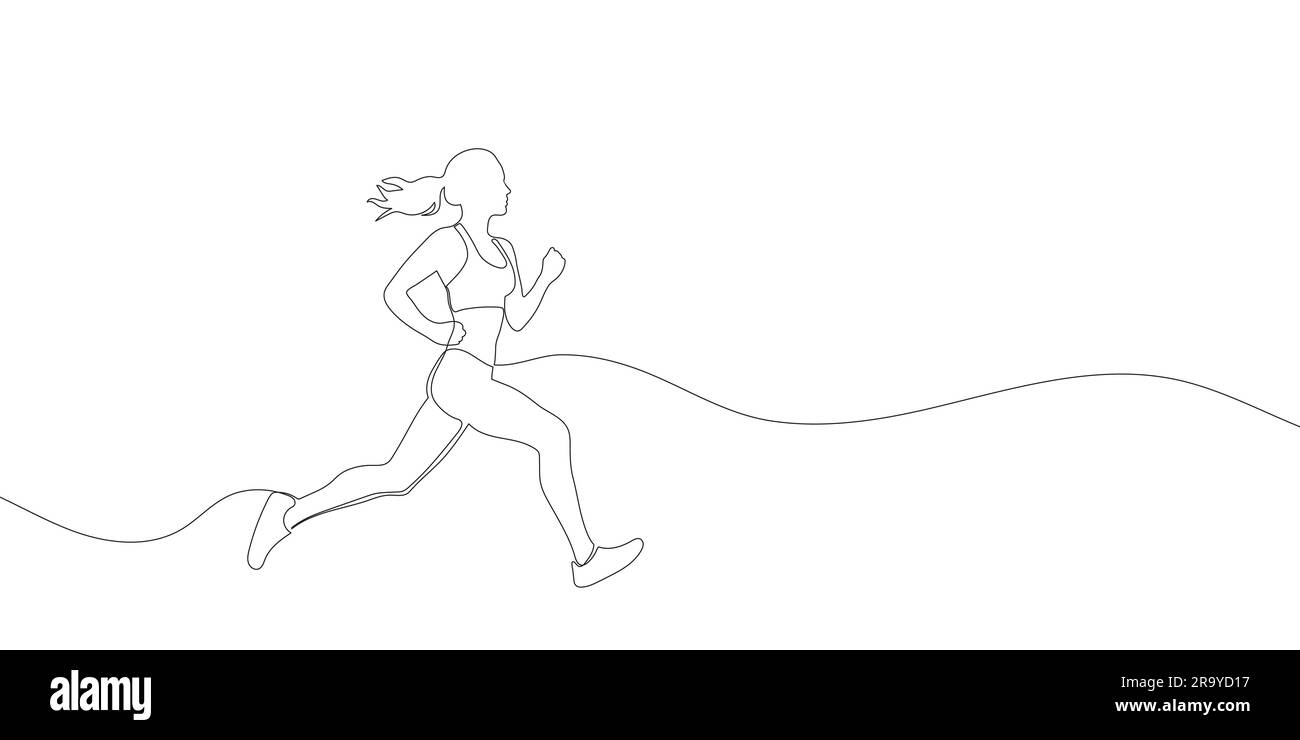 Woman running drawn in a continuous one line drawing. . Vector ...