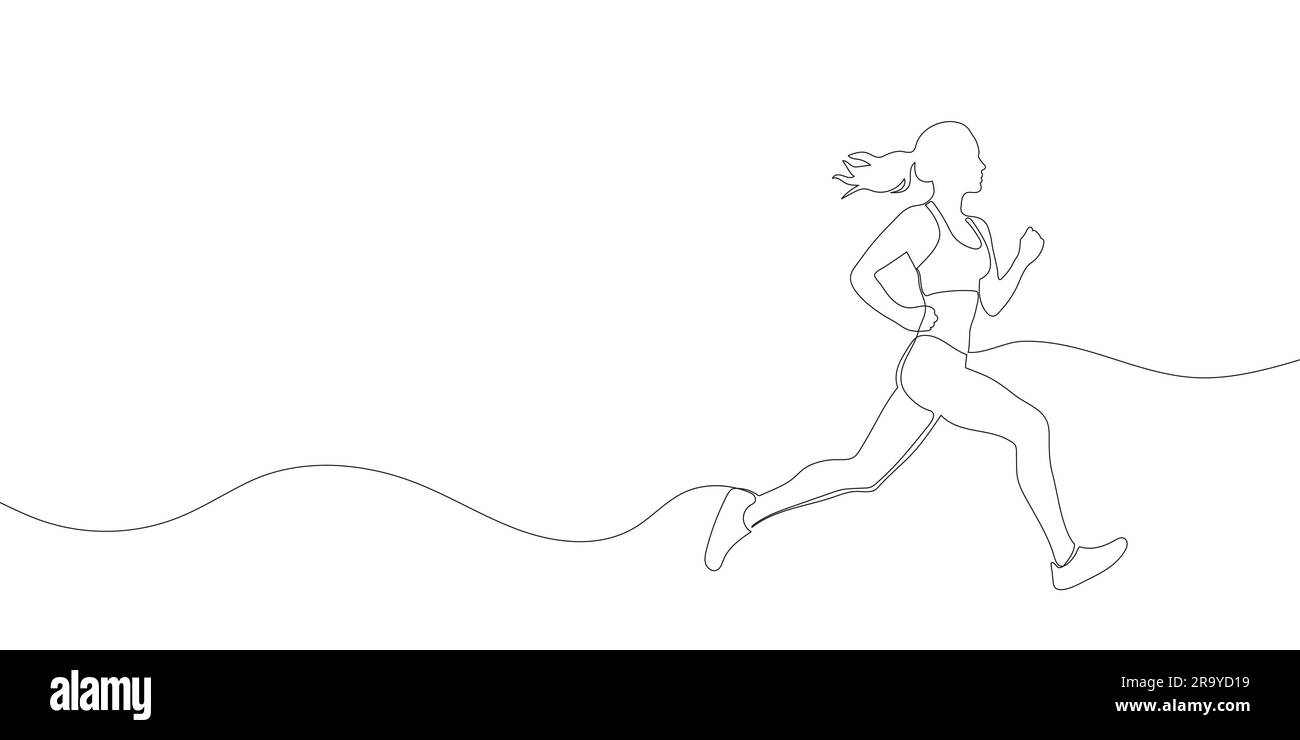 Woman running drawn in a continuous one line drawing. . Vector ...