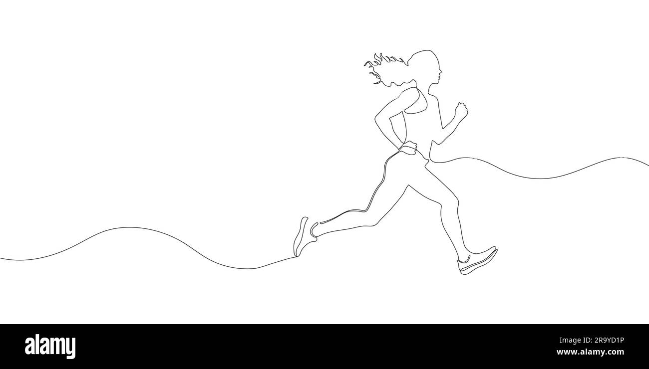 Woman running drawn in a continuous one line drawing. . Vector ...