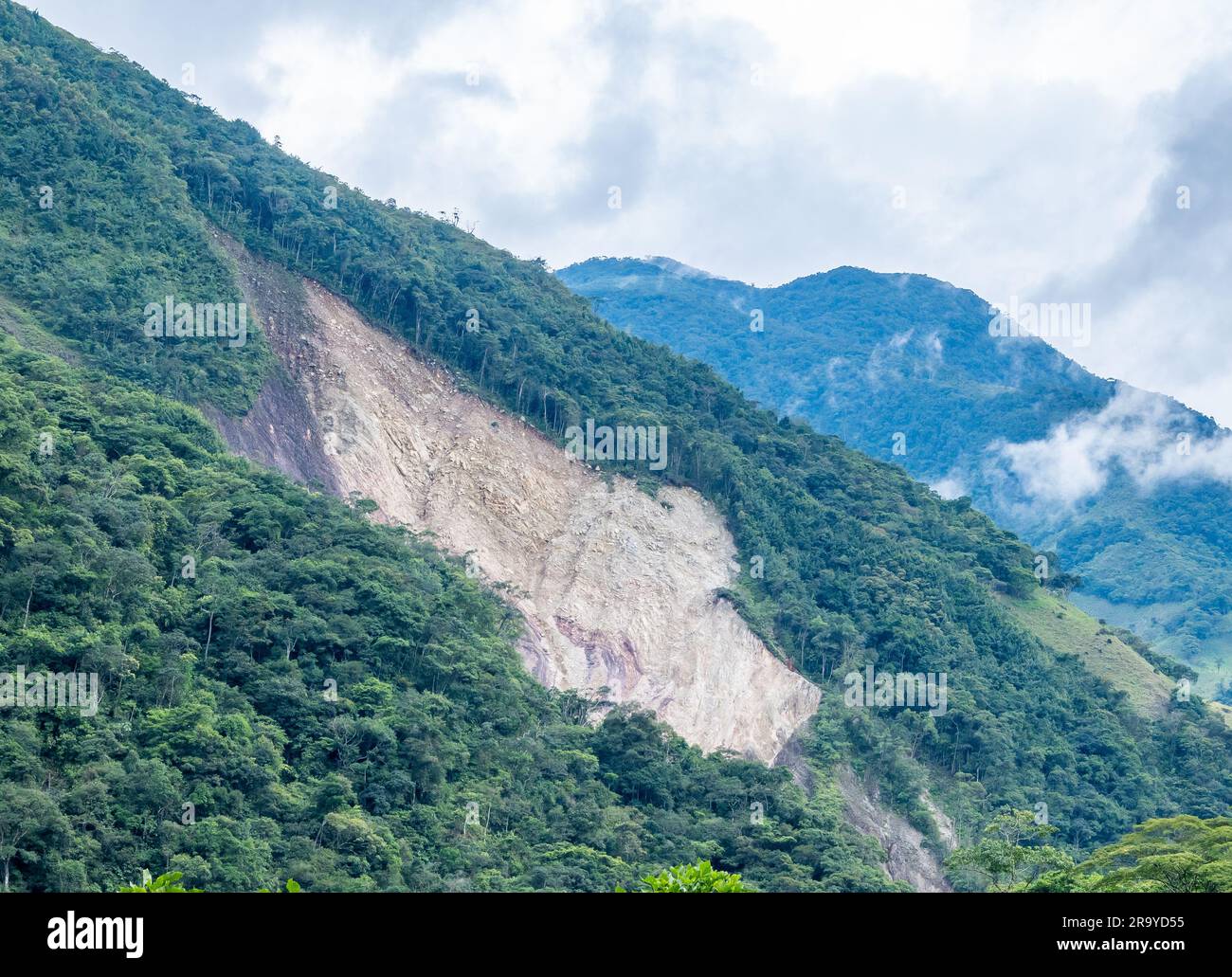 Giant scar in the forest mountain caused by landslide. Sumapaz Parque ...