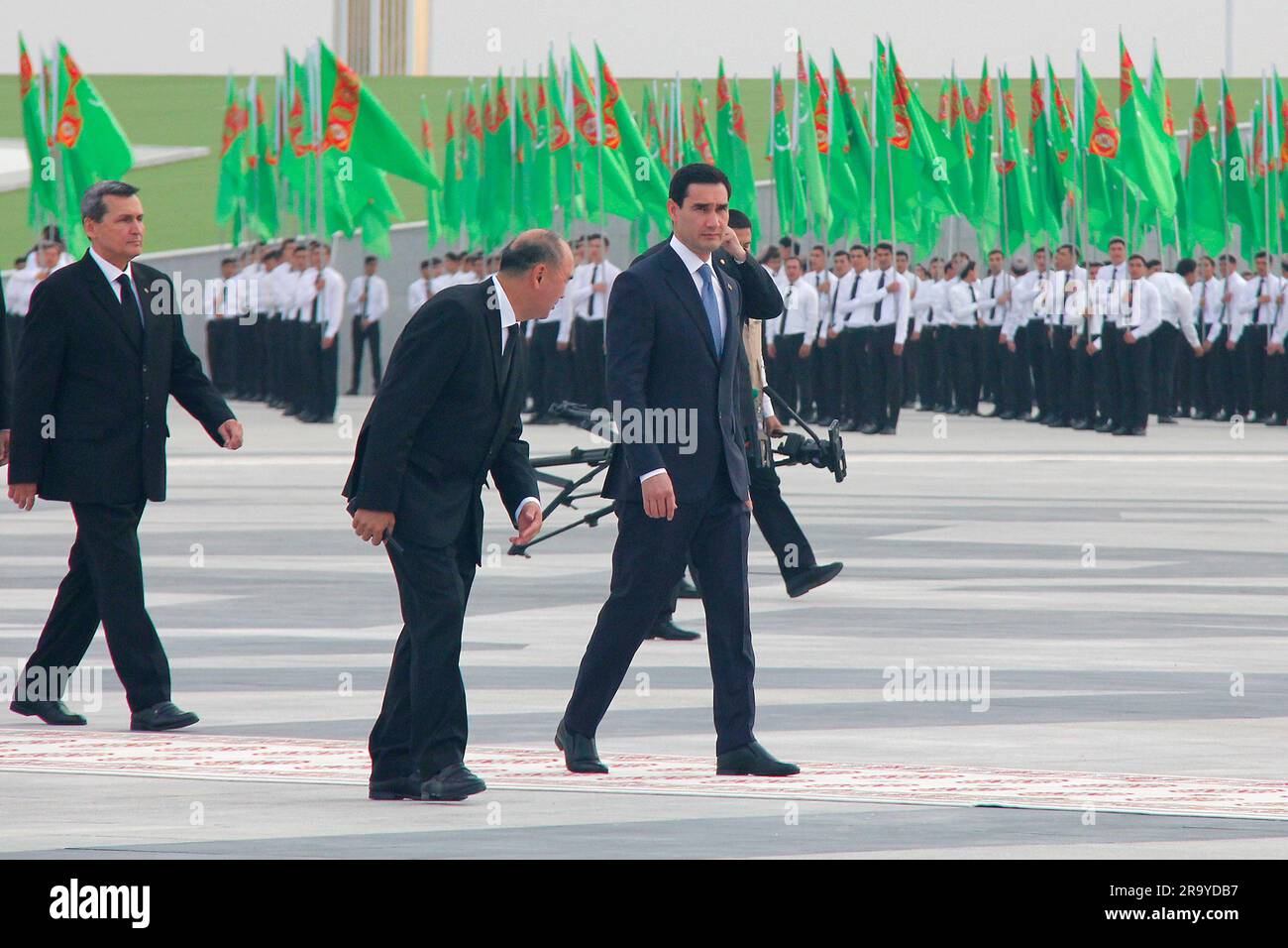 The president of Turkmenistan Serdar Berdymukhamedov, right, walks ...