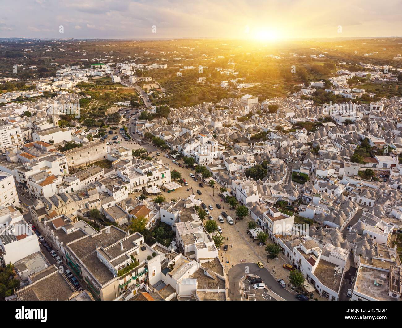 Aerial view of Alberobello, city of Trulli in Itria Valley, Puglia ...