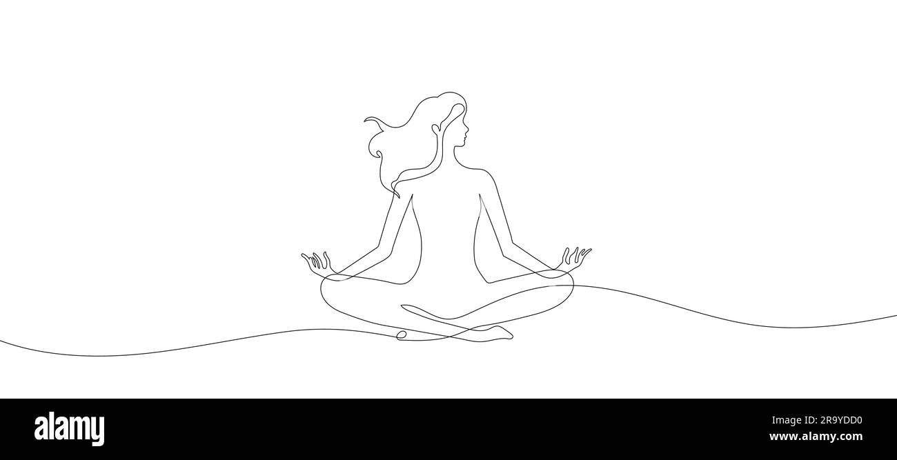 Continuous one line drawing. Woman sitting cross legged meditating ...