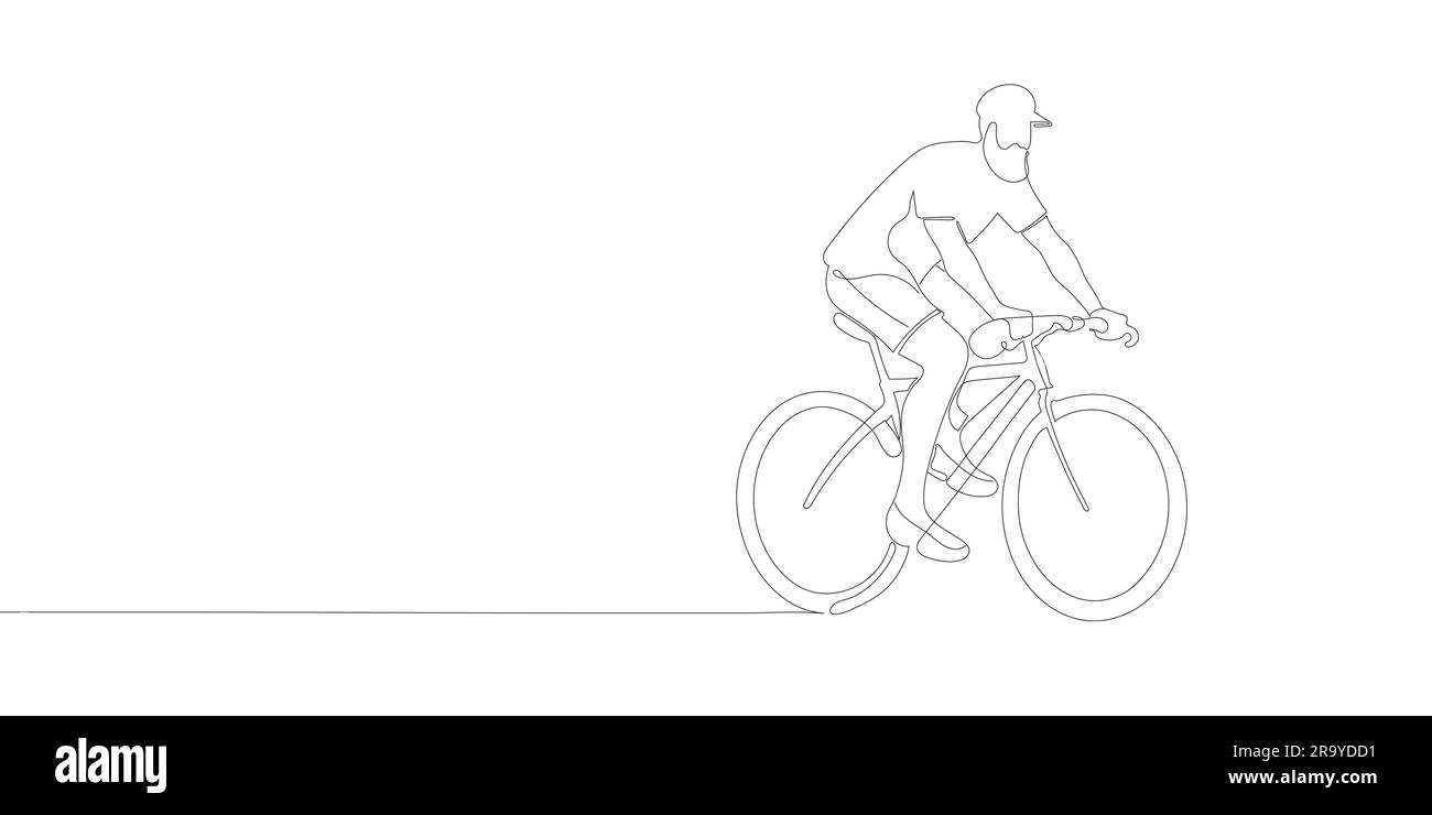 A cyclist or cyclist rides down the street. continuous one line drawing ...