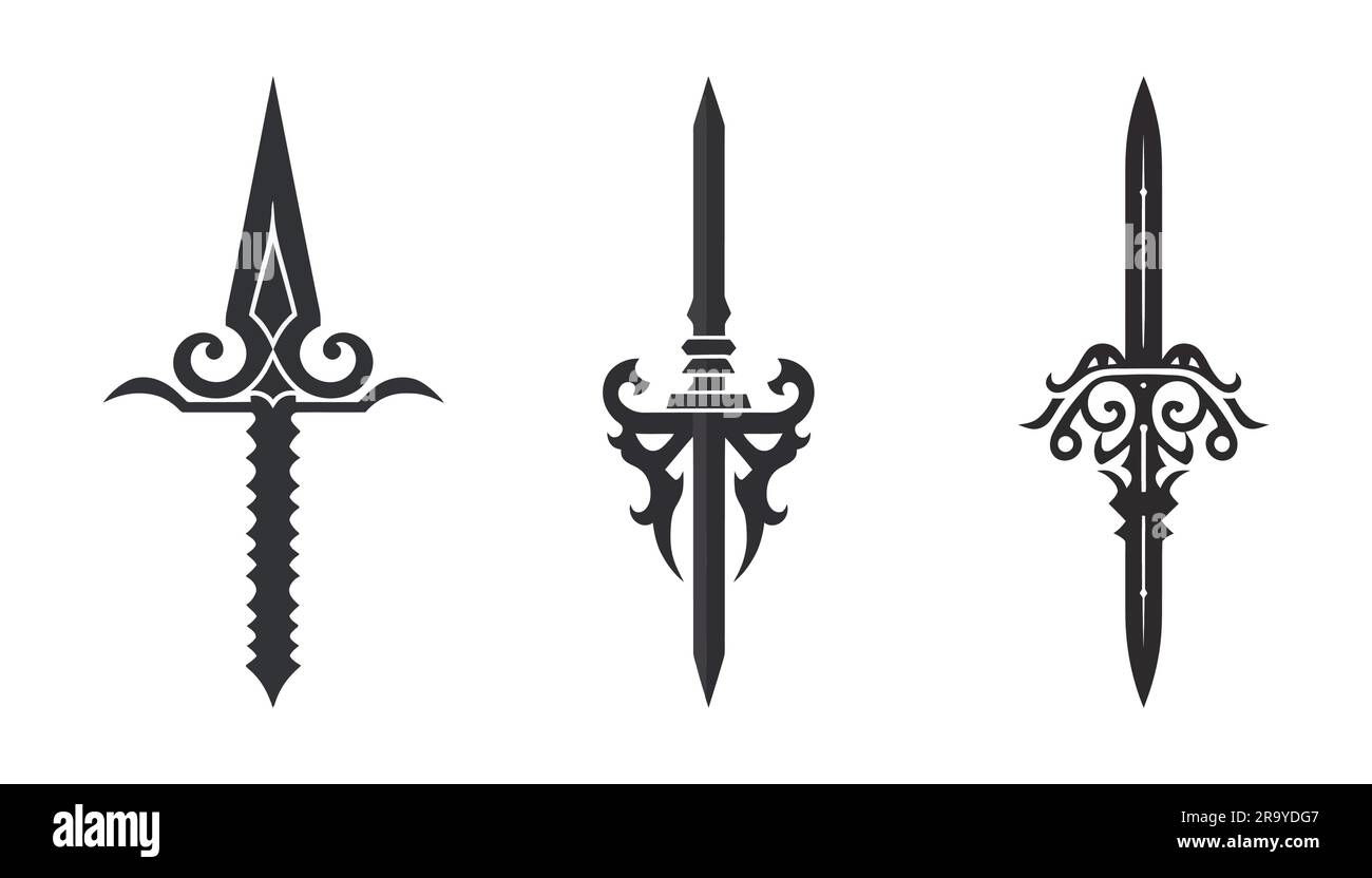 Set of knightly swords isolated on white background. Sword silhouettes ...