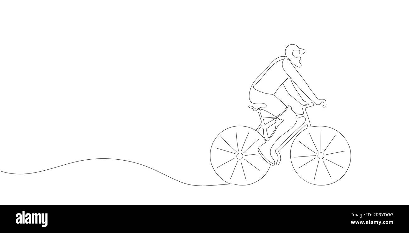 A cyclist or cyclist rides down the street. continuous one line drawing ...