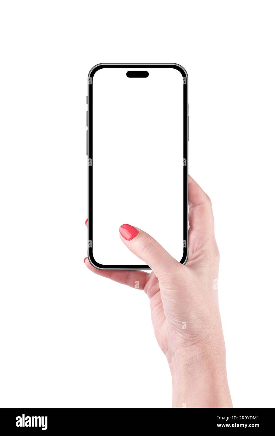 Female Hand holding smart phone Mockup and screen Transparent and ...