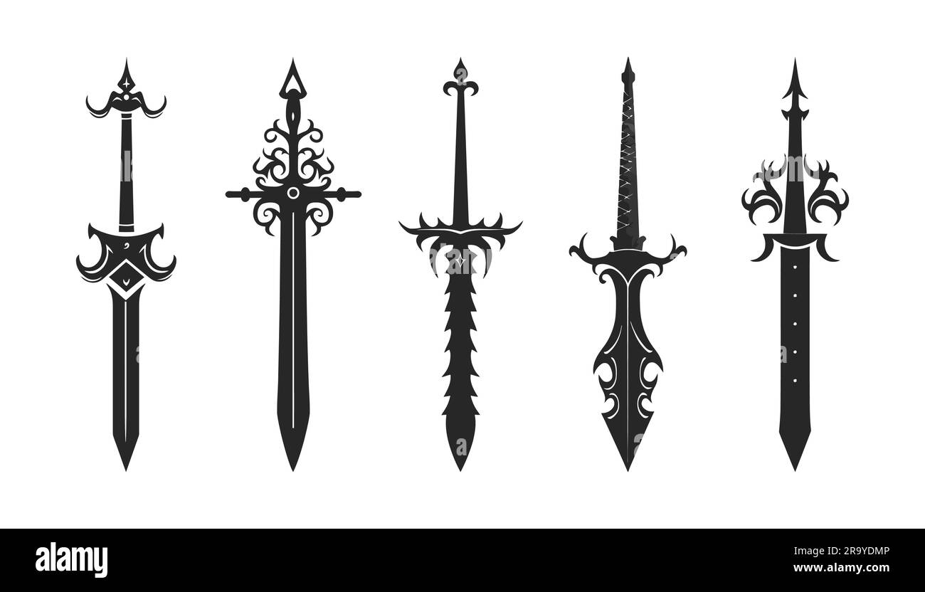 Set of knightly swords isolated on white background. Sword silhouettes ...