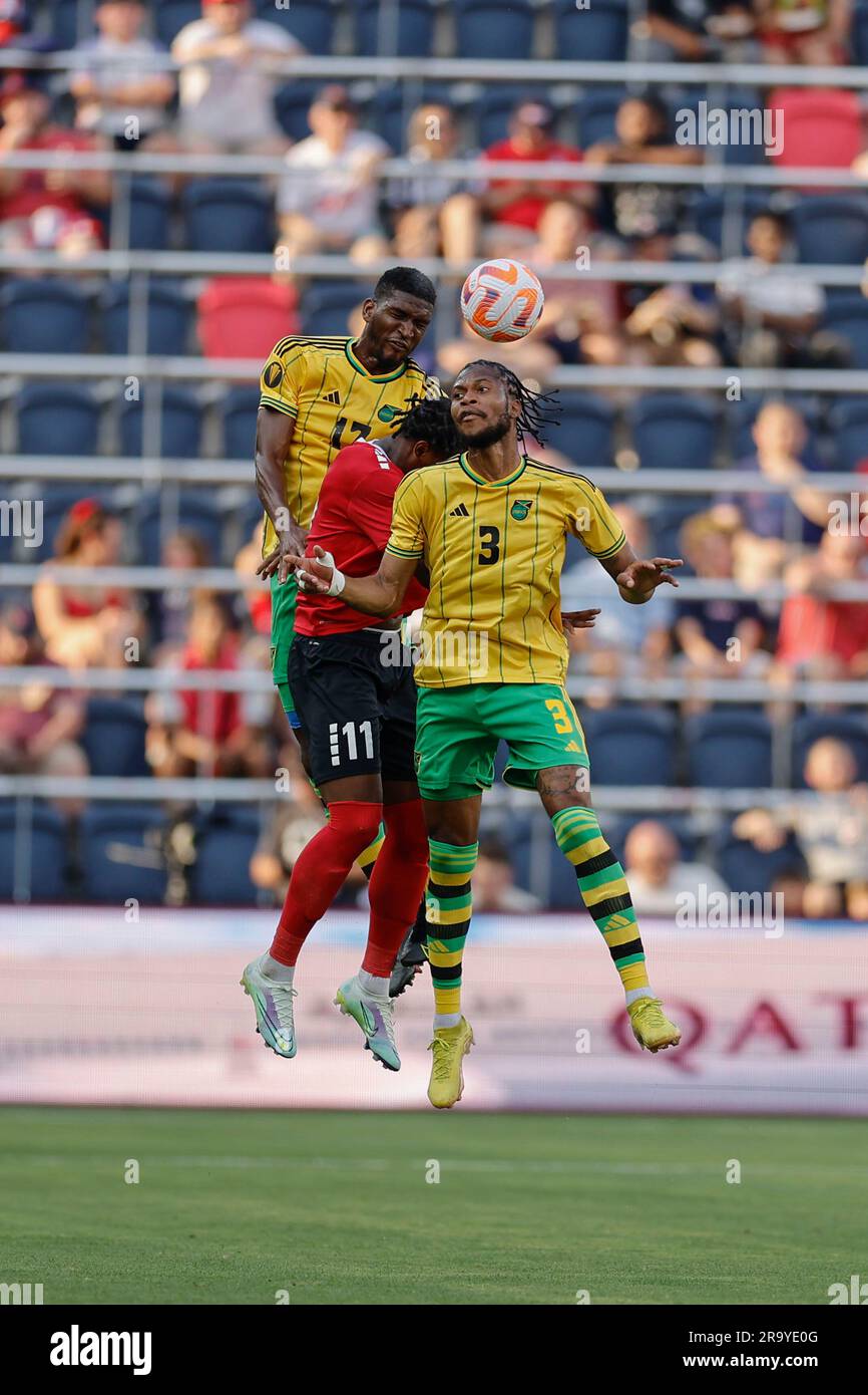 St. Louis, MO. USA; Jamaica midfielder Kevon Lambert (3) and Trinidad ...