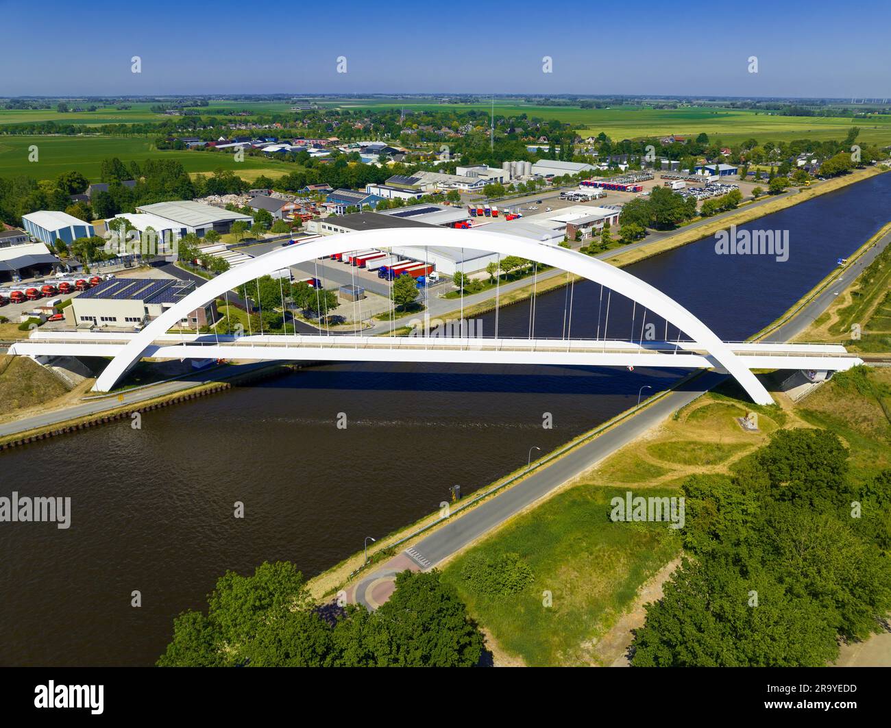 Modern White 'Bert Swart' Arch Train Bridge in Zuidhorn, Netherlands ...